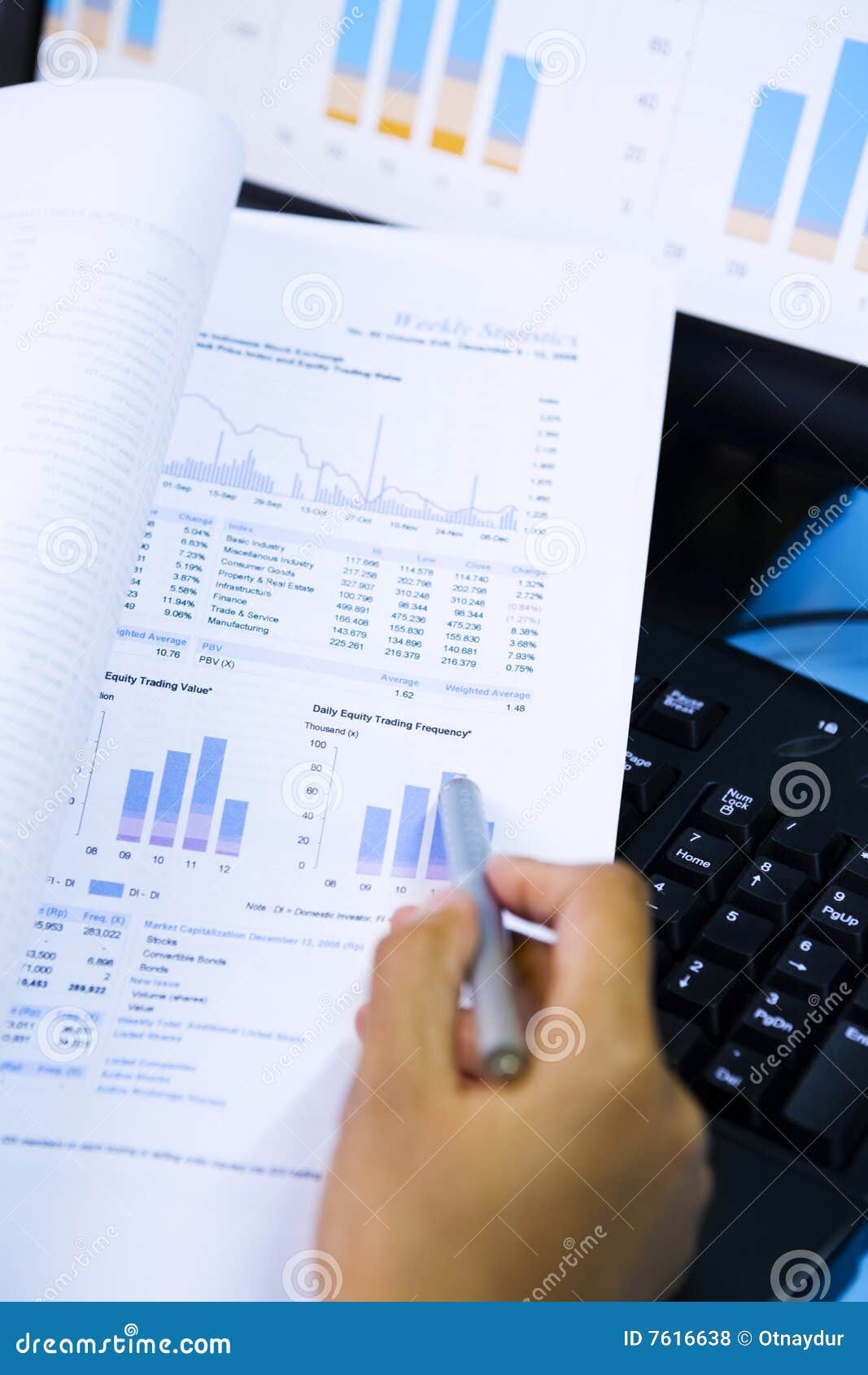 Analyzing stock market stock photo. Image of hand, keyboard - 7616638