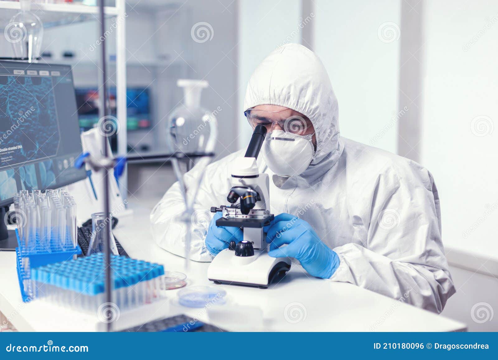 Analyzing Virus in Microbiology Lab Using Microscope Stock Photo ...