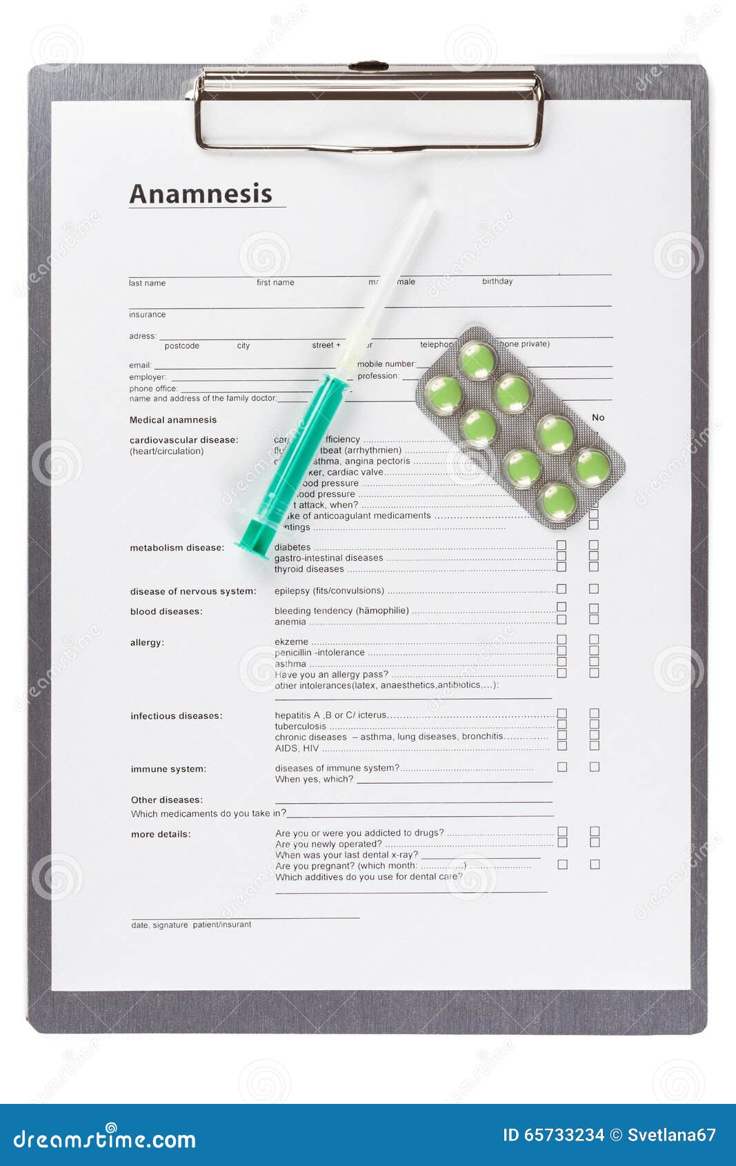 Anamnesis Form on the Clipboard Stock Photo - Image of document ...
