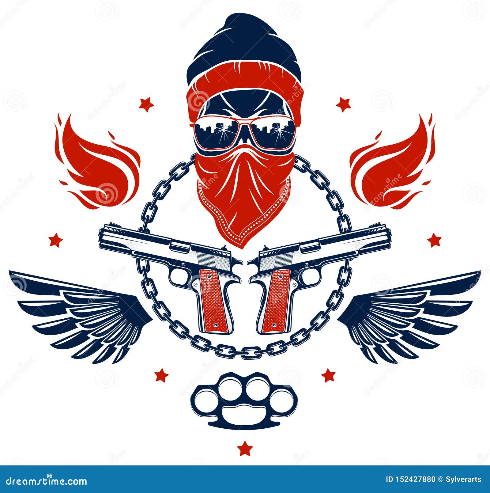 Anarchy and Chaos Aggressive Emblem or Logo with Wicked Skull, Weapons ...