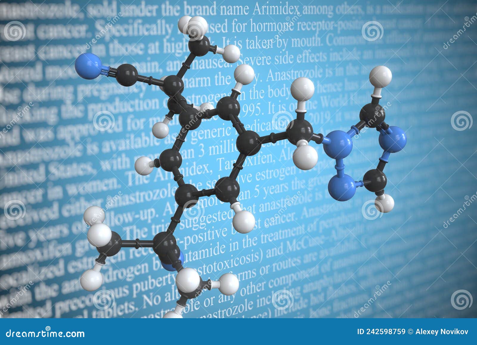 Anastrozole Scientific Molecular Model, 3D Rendering Stock Illustration ...