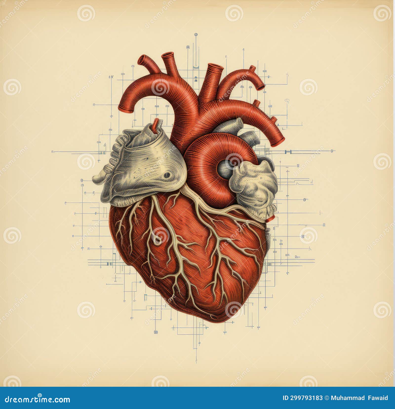 Anatomic Heart Created with Line Art Stock Illustration - Illustration ...