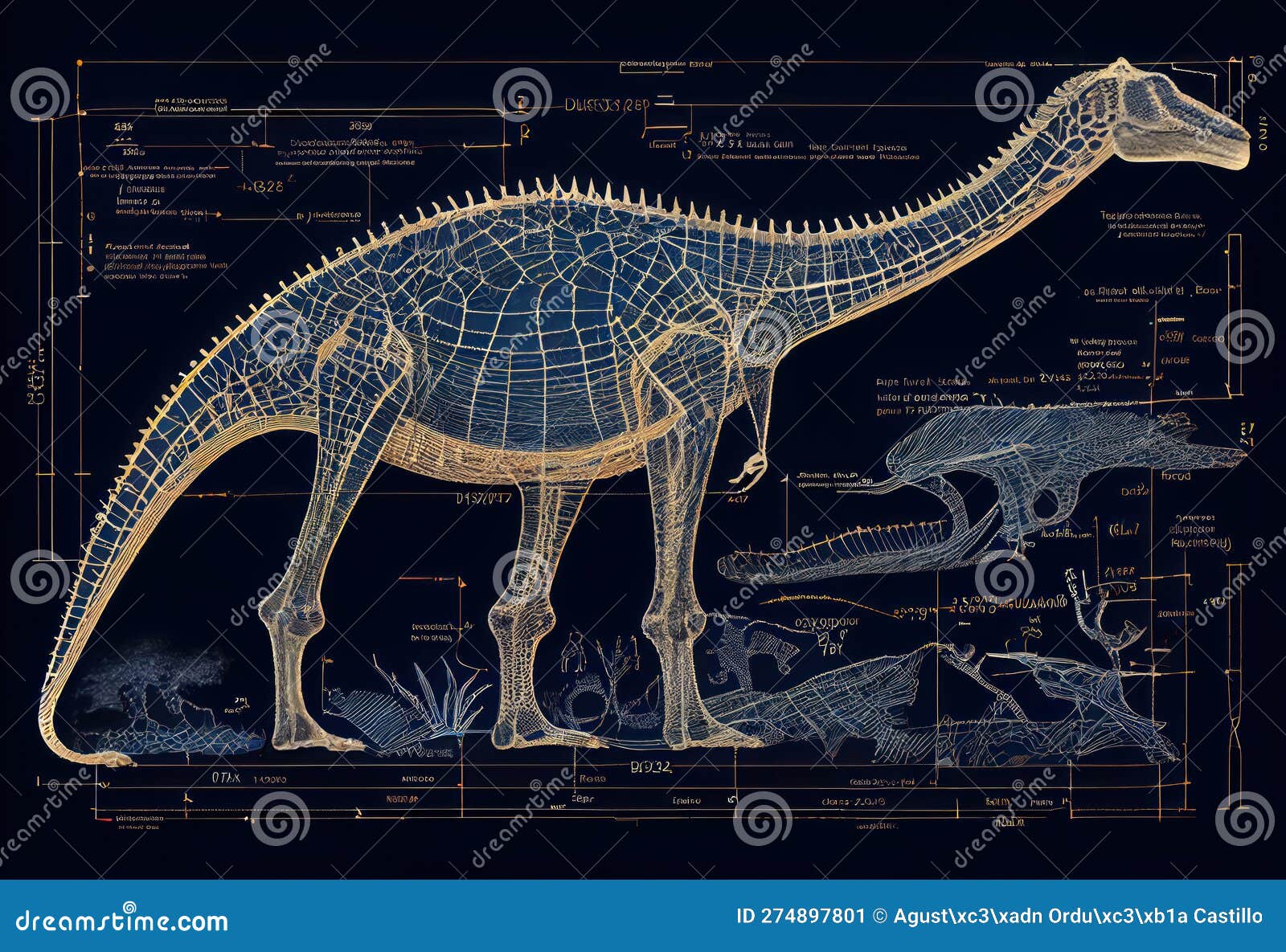 Anatomical Diagram of a Dinosaur in Profile. Stock Illustration ...