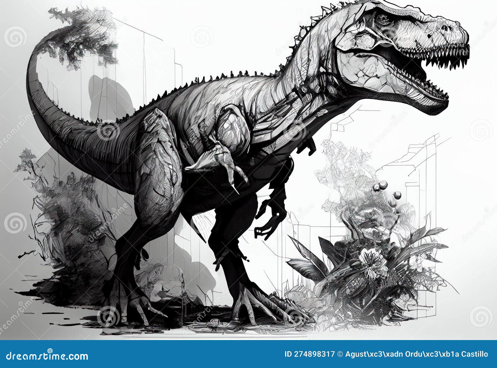 Anatomical Diagram Of A Dinosaur In Profile In Black And White. Stock ...