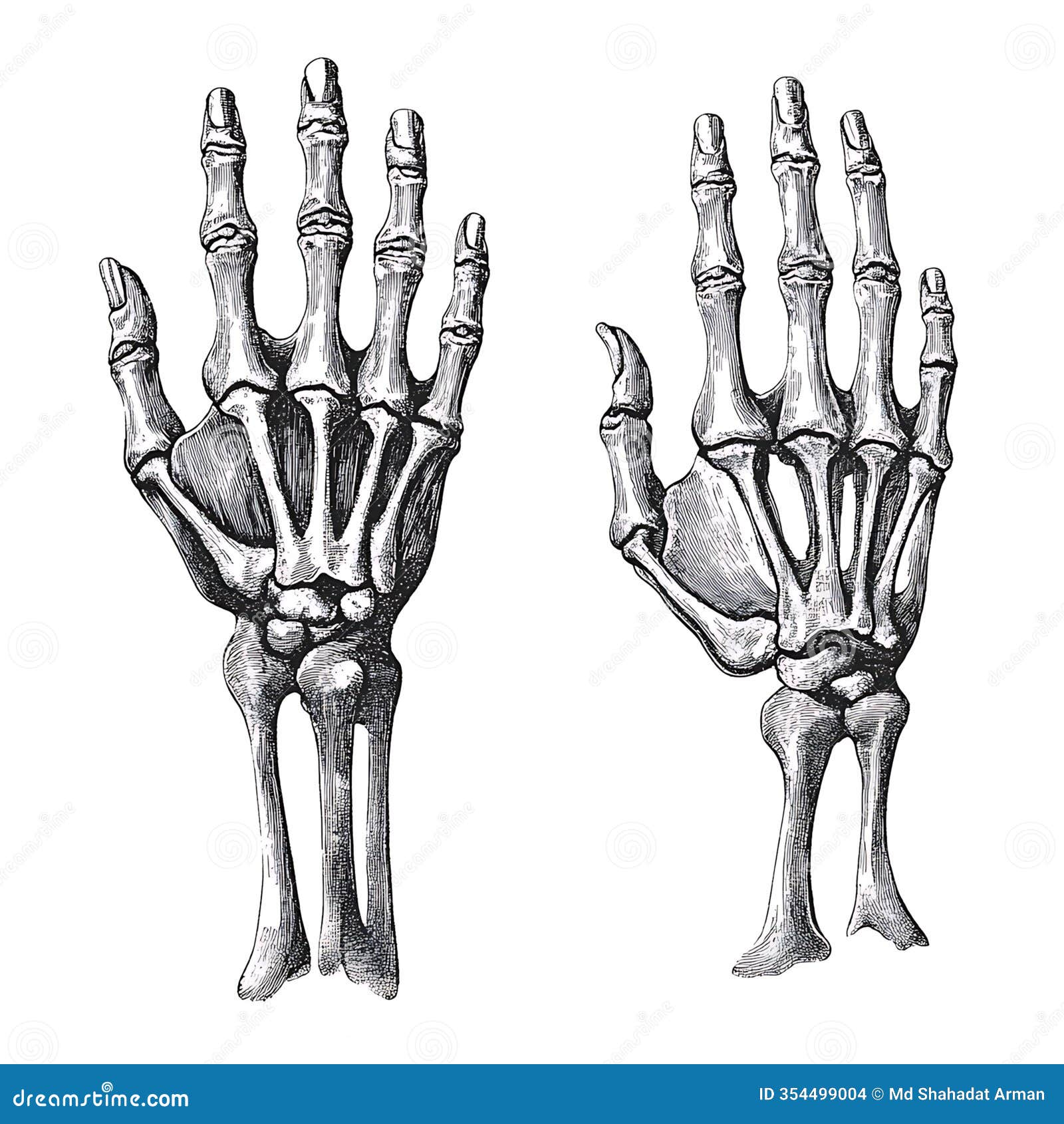Anatomical Drawing of Two Skeleton Hands Stock Illustration ...