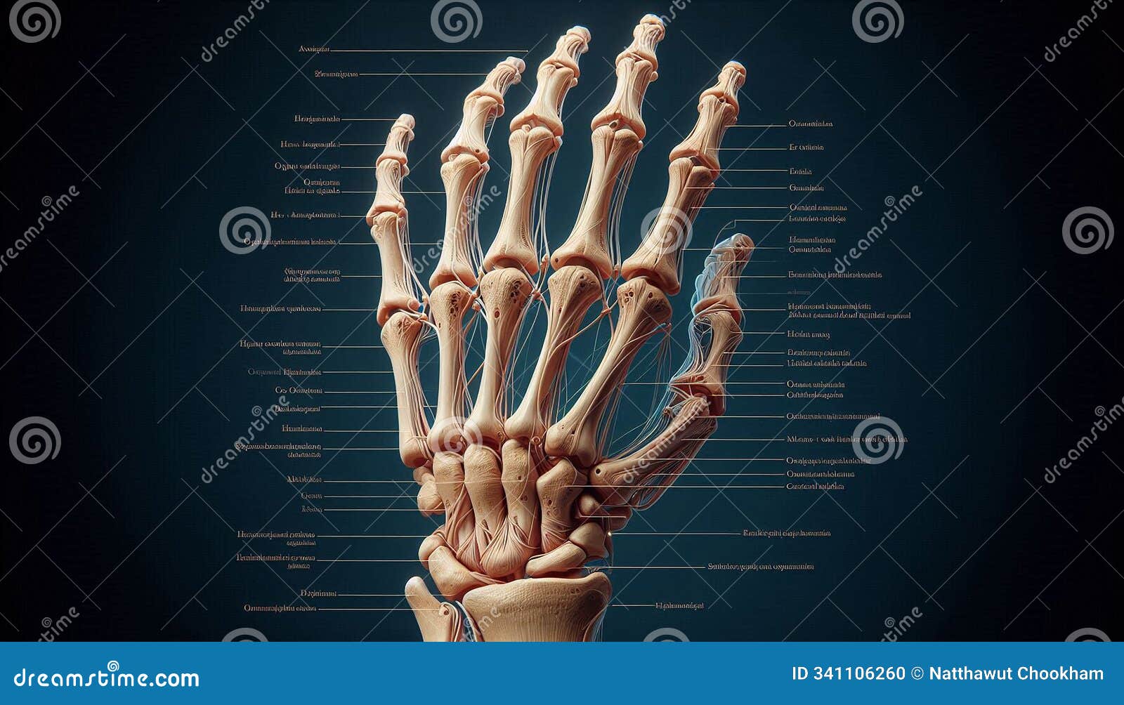 Anatomical Hand Model with Labeled Bones and Structures Stock ...