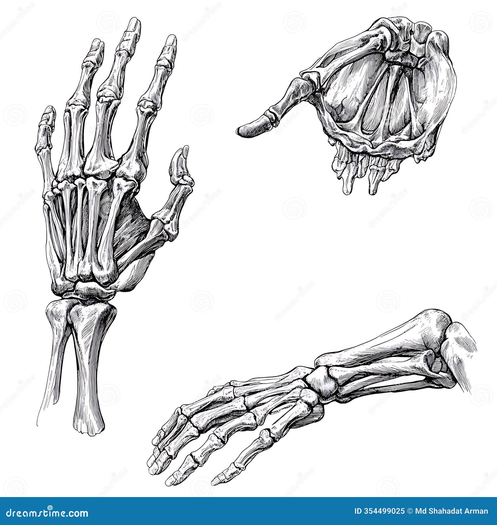 Anatomical Hand Skeletal Drawings, Various Views Stock Illustration ...