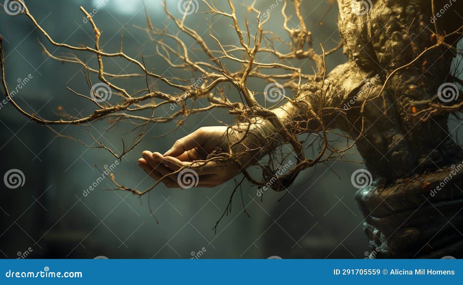 Anatomical Human Hand Transformed into a Tree Branch and Covered in ...