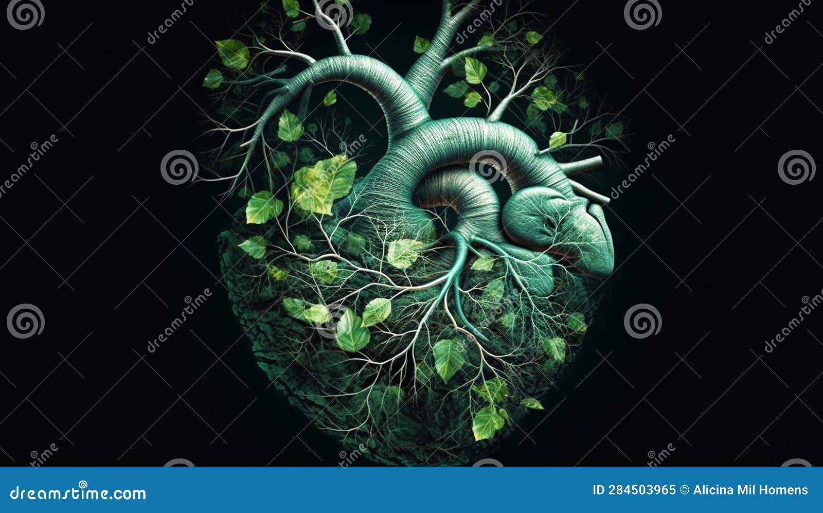 Anatomical Human Heart Formed by Leaves and Tree Branches. AI Generated ...