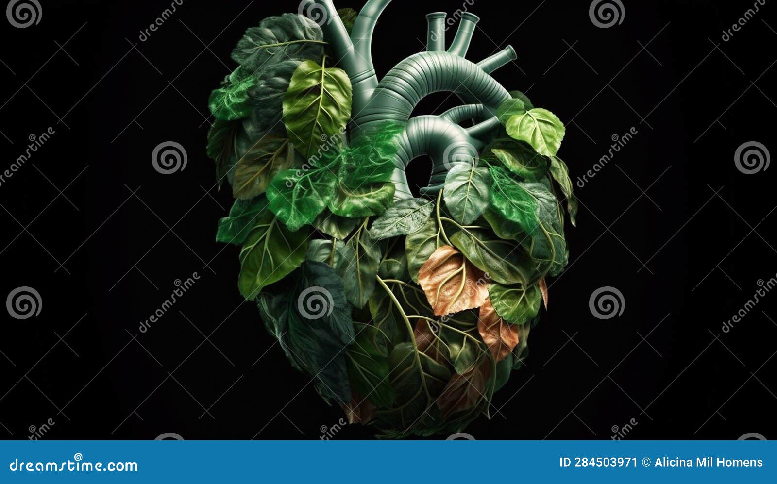 Anatomical Human Heart Formed by Leaves and Tree Branches. AI Generated ...