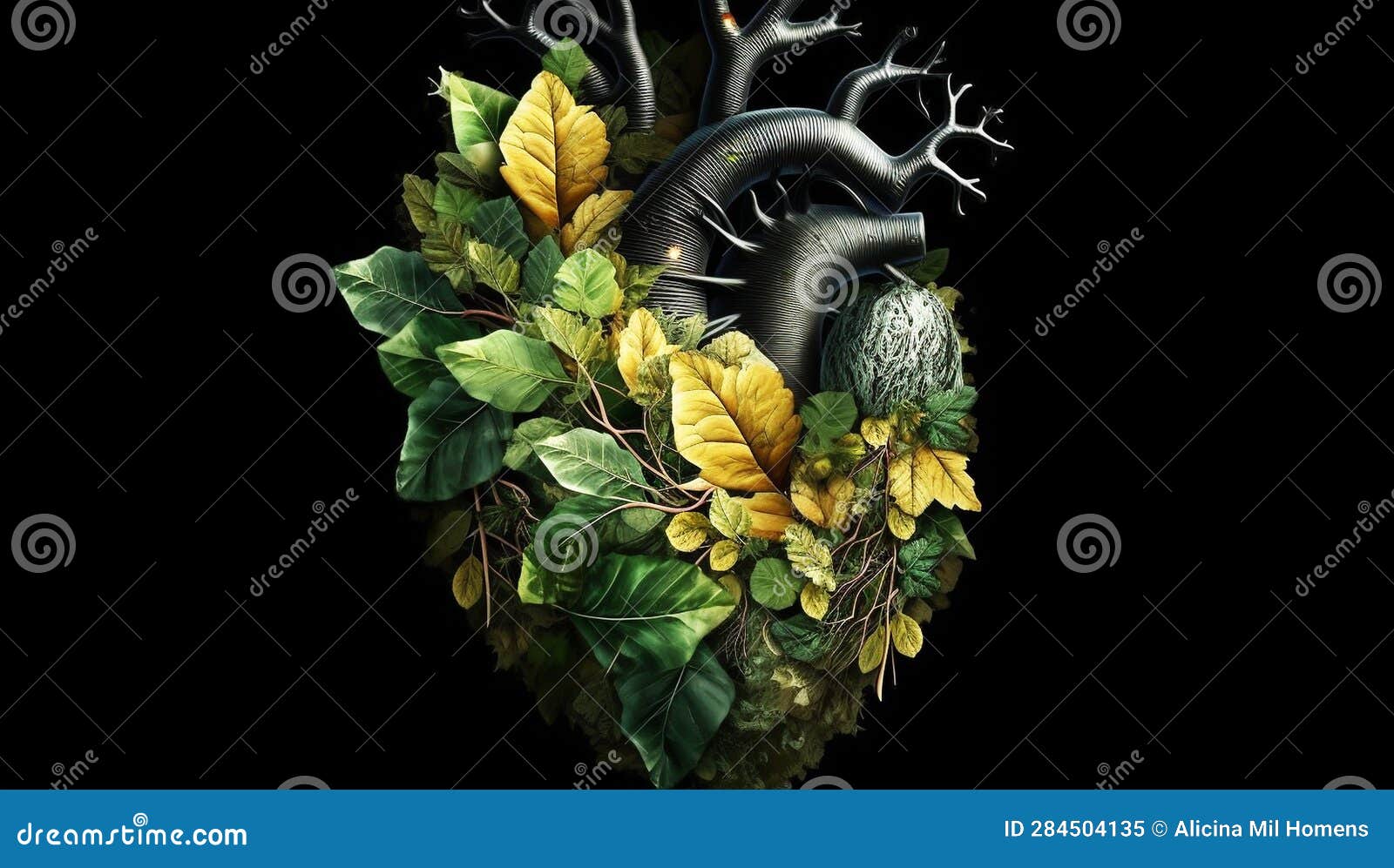Anatomical Human Heart Formed by Leaves and Tree Branches. AI Generated ...