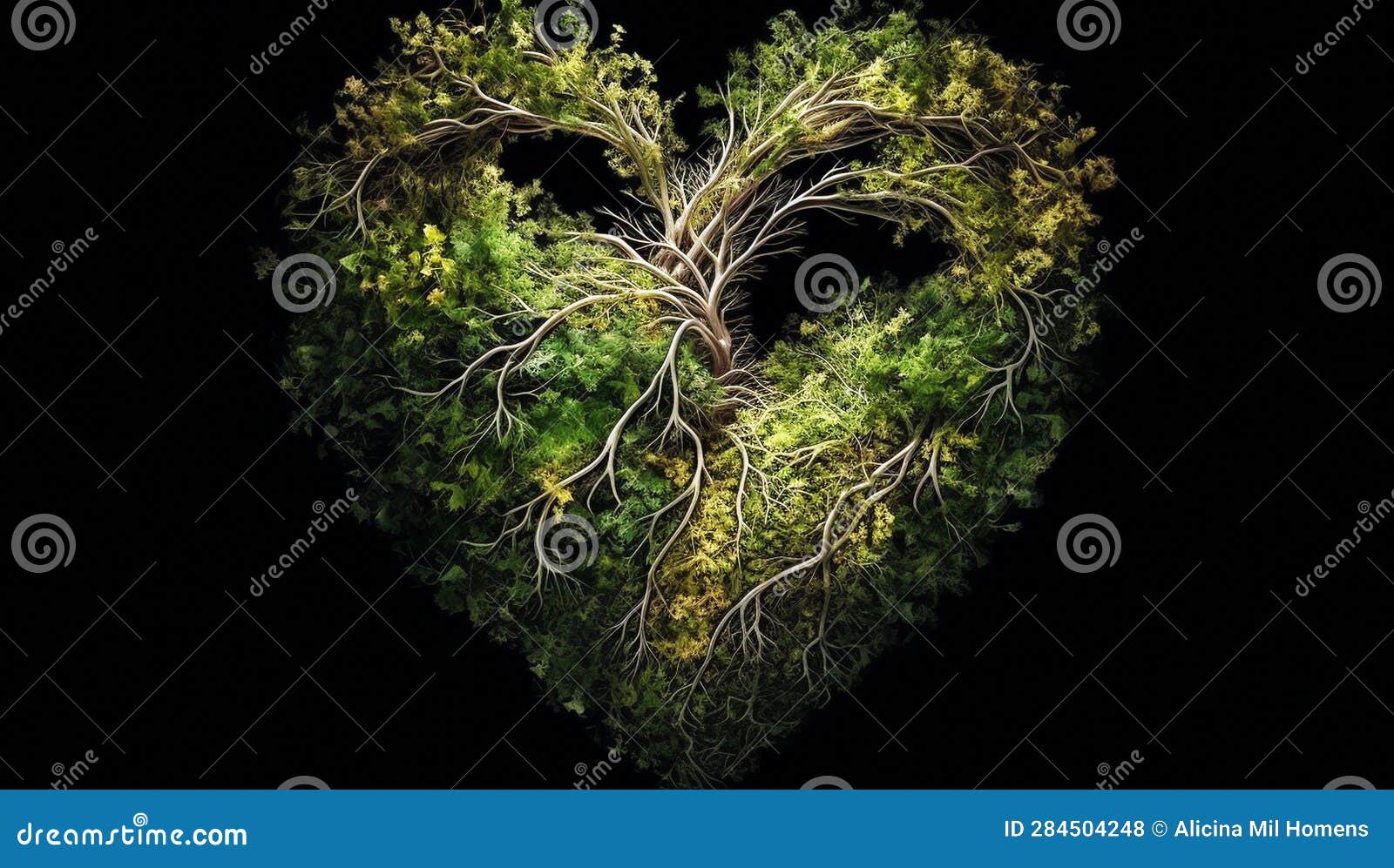 Anatomical Human Heart Formed by Leaves and Tree Branches. AI Generated ...