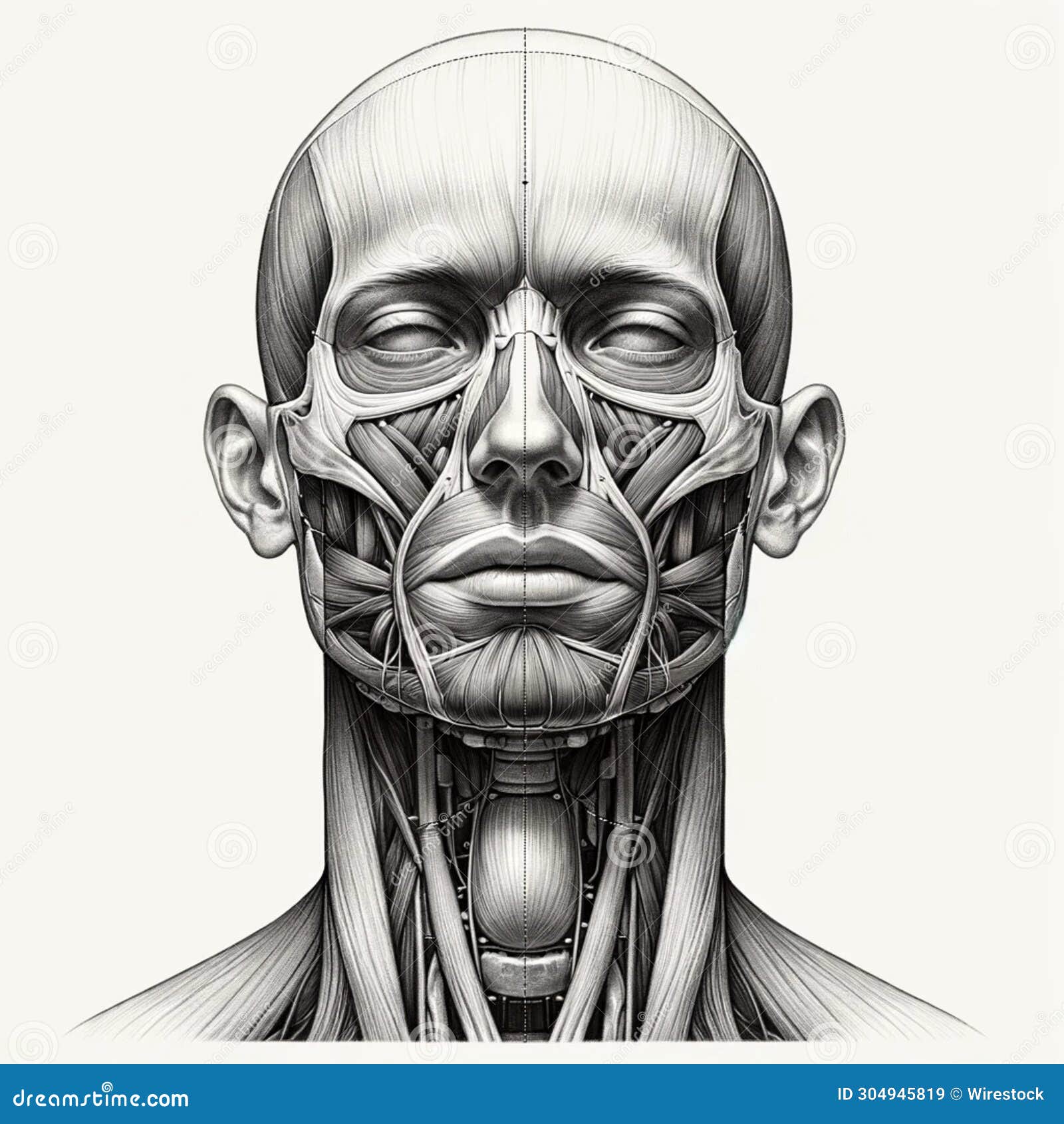 Anatomical Illustration of the Front View of the Head, from Top of the ...