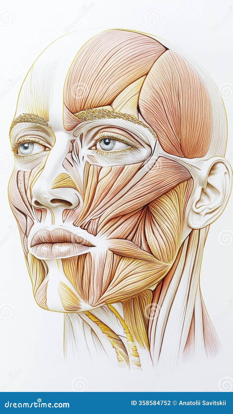 Detailed Anatomical Illustration of Facial Muscles Showcasing Intricate ...