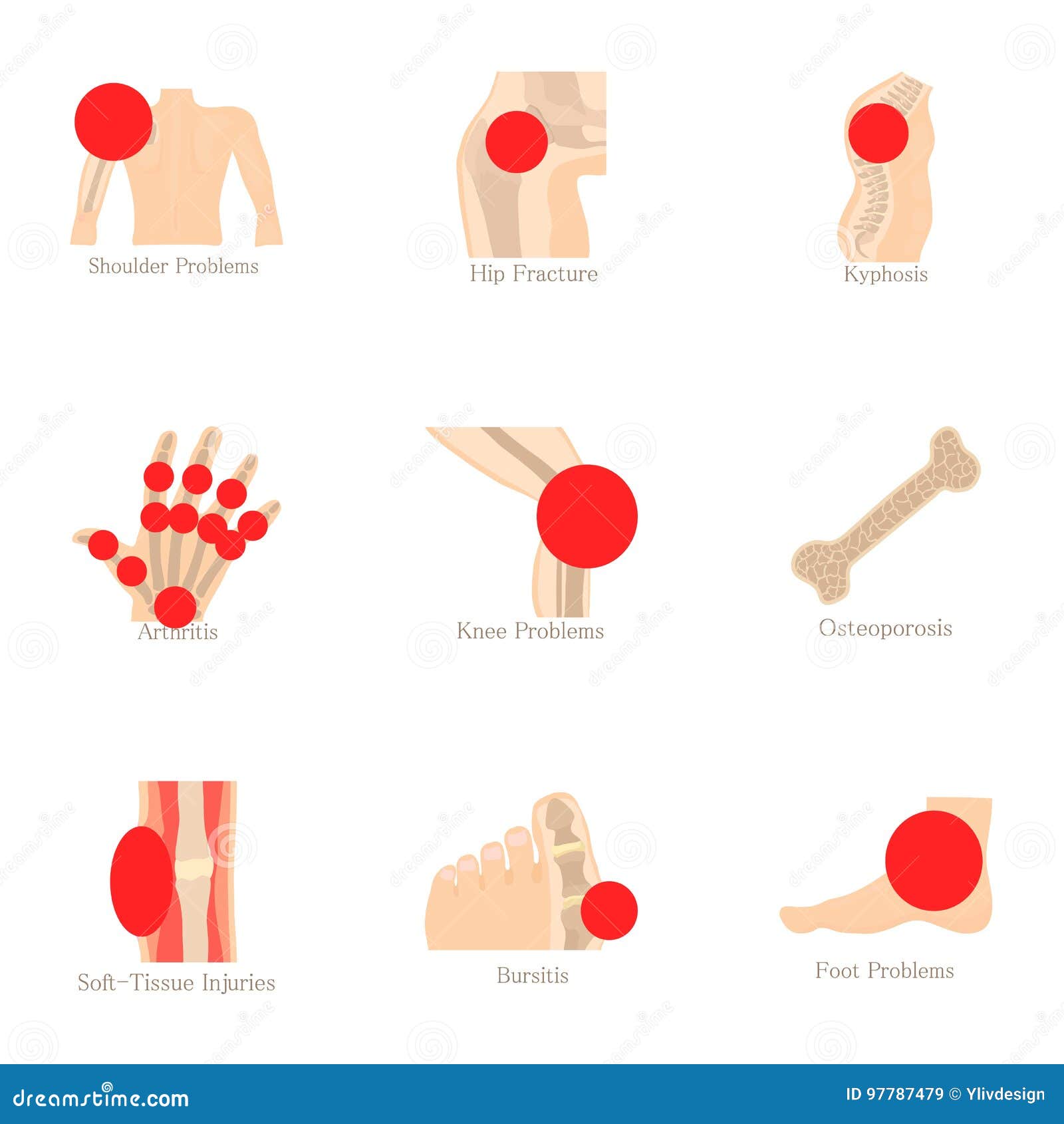 Bursitis Icons Set Cartoon Vector | CartoonDealer.com #221333787