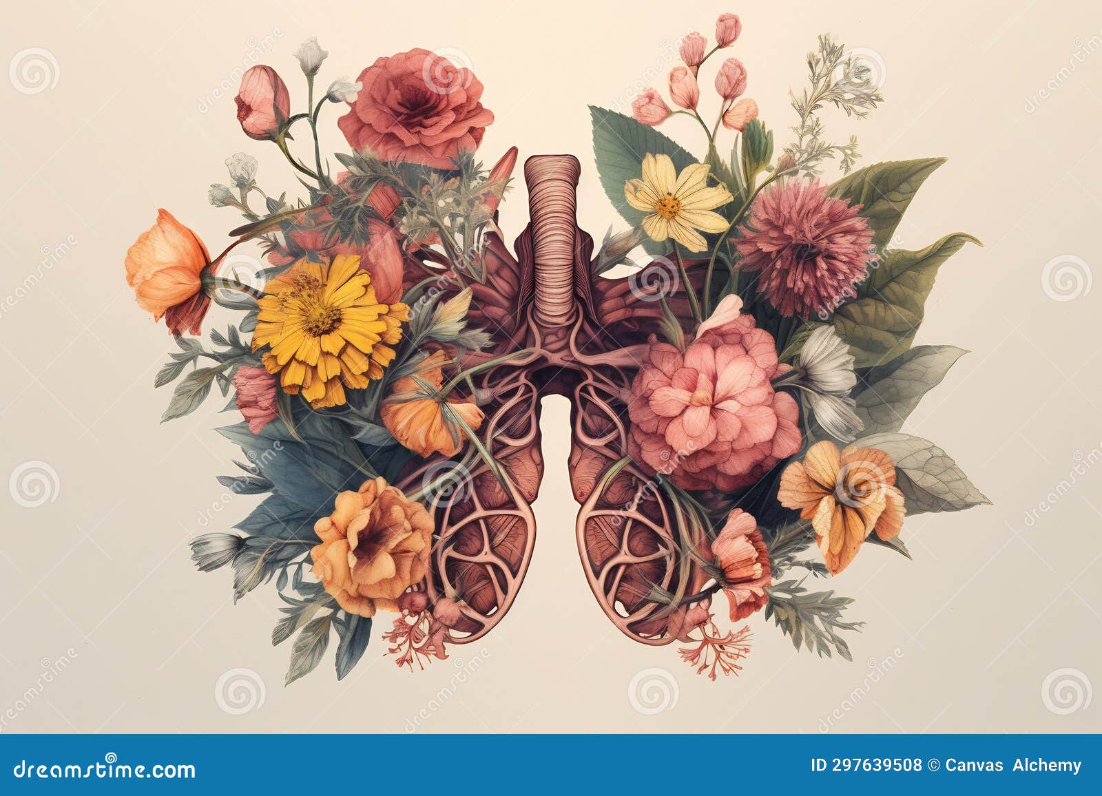 Anatomical Lungs with Flowers. Stock Photo - Image of engraving ...