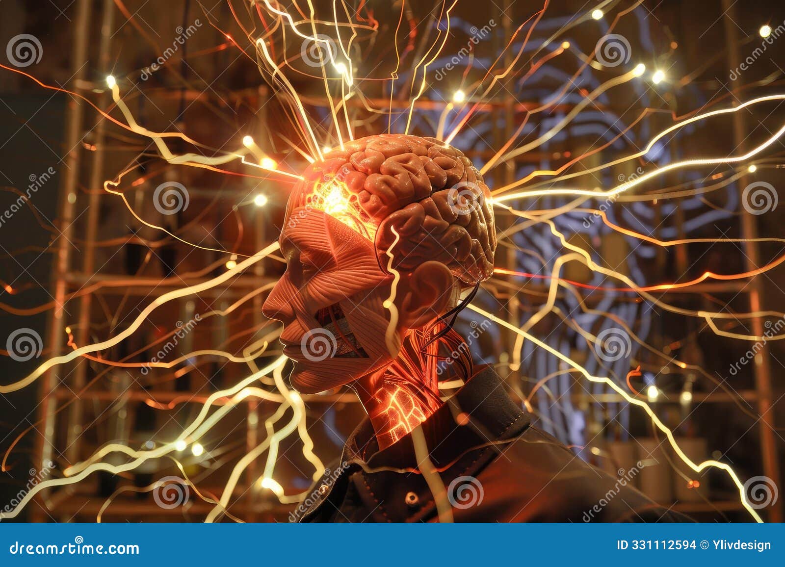Anatomical Model Showing Brain Activity with Electrical Impulses Stock ...