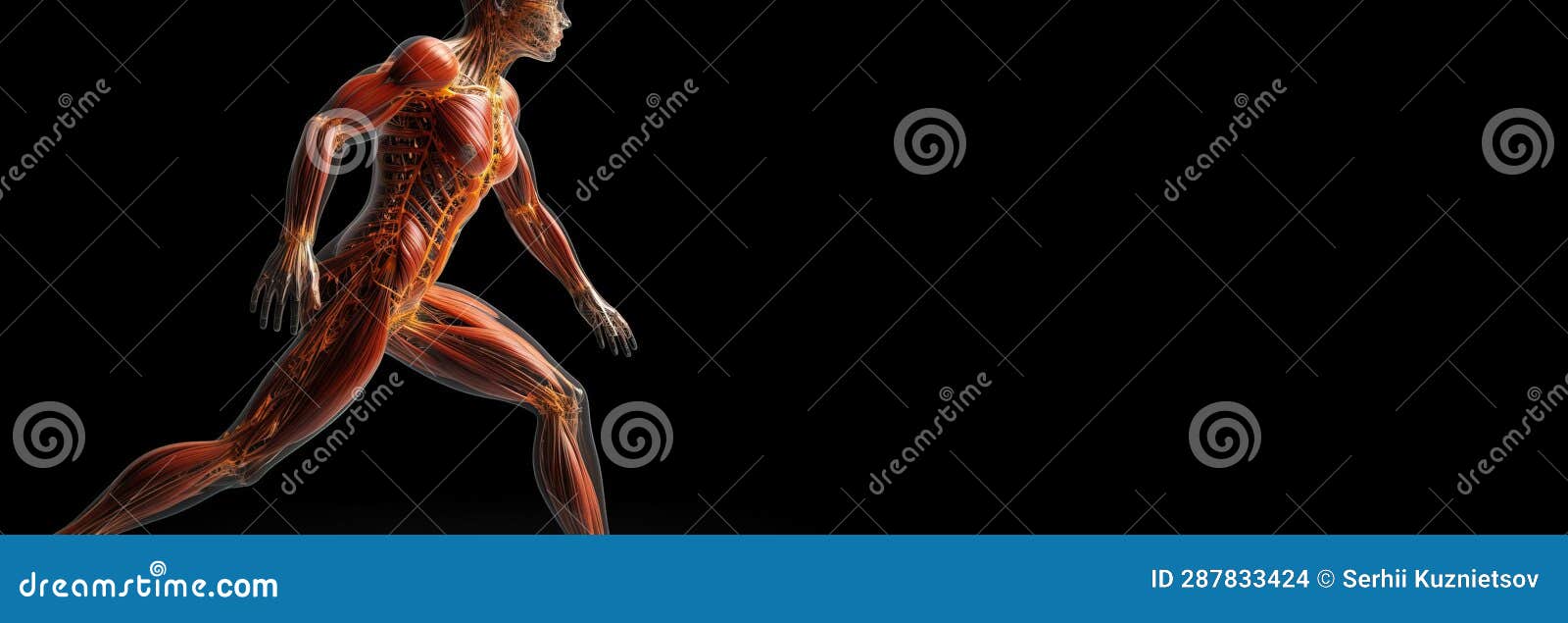Anatomical Structure of Muscular System of Human Body, Dark Background ...