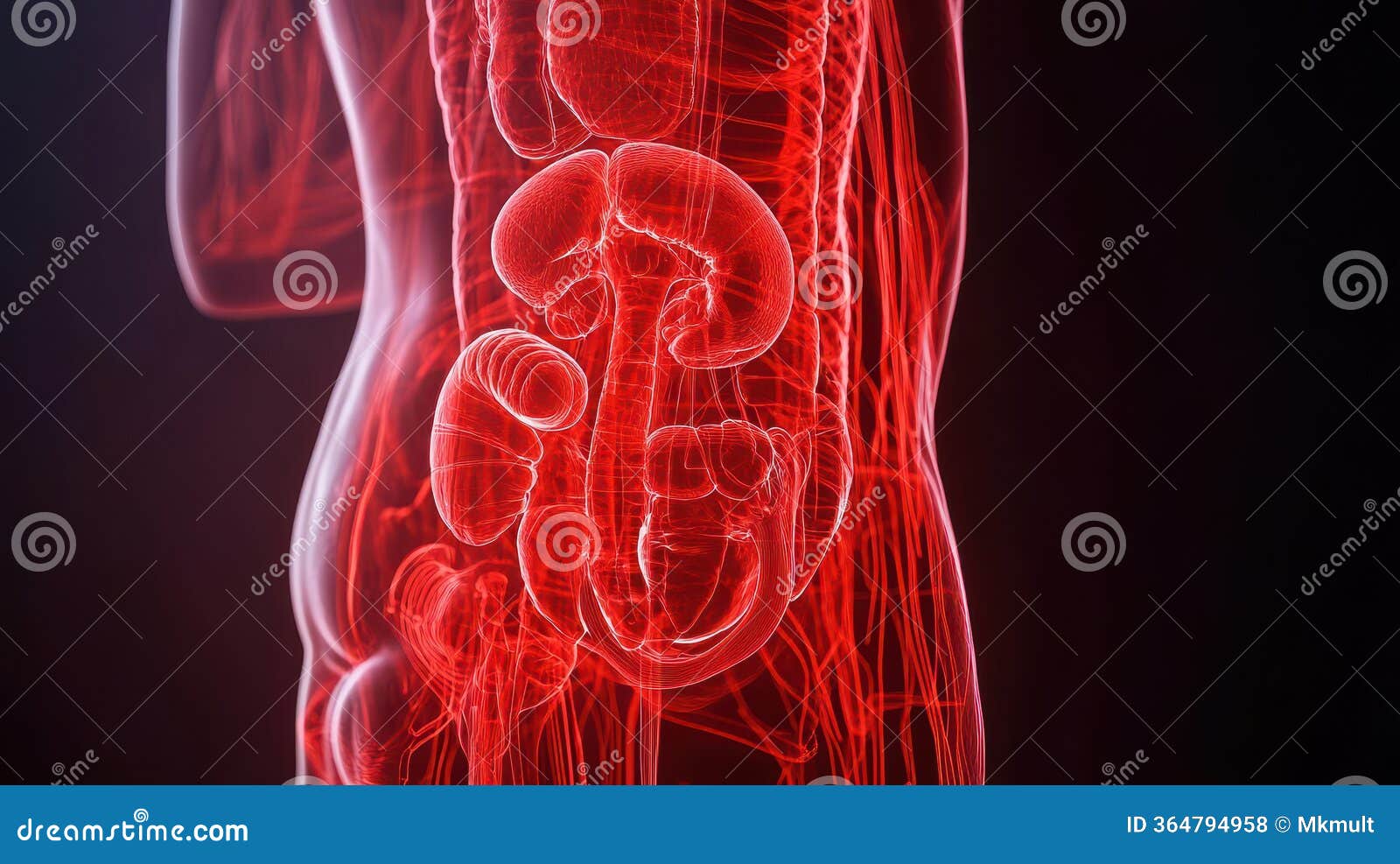 Anatomical Visualization: Red Render Of Human Torso Internal Organs For ...