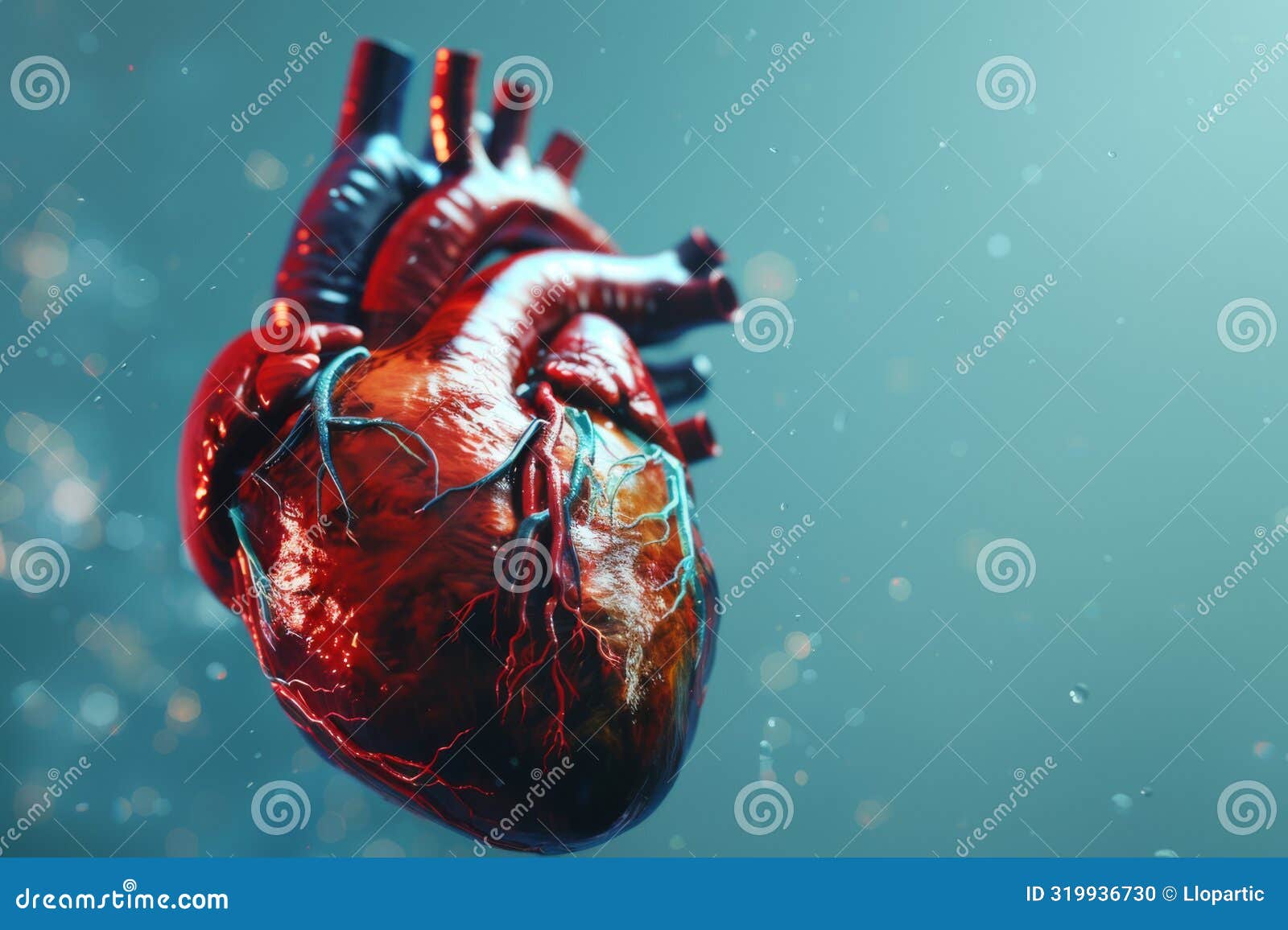 Anatomically Detailed Human Heart Floating with a Teal Background Stock ...