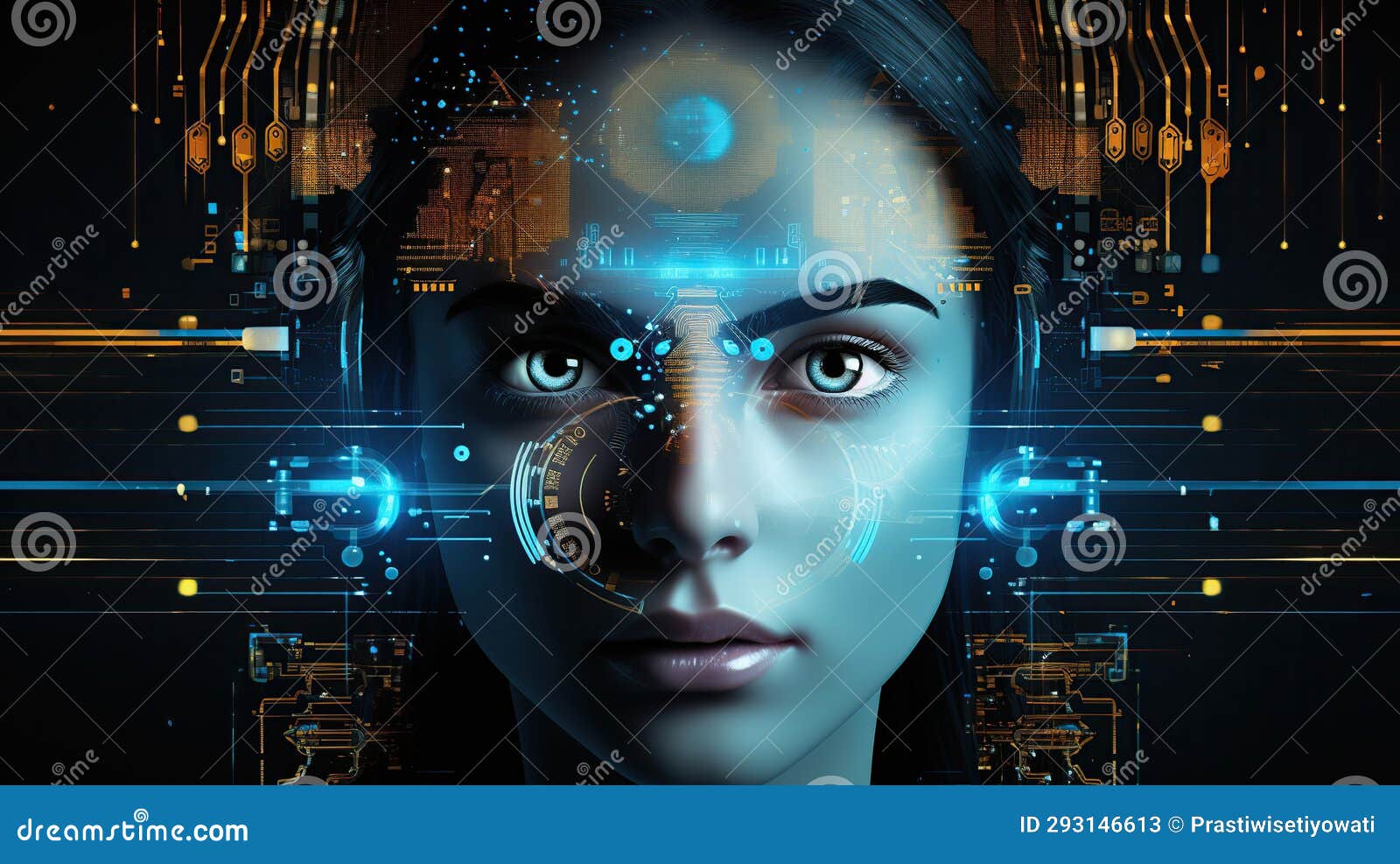 Anatomy Human Face with Digital Circuit Technology. AI Generated Stock ...