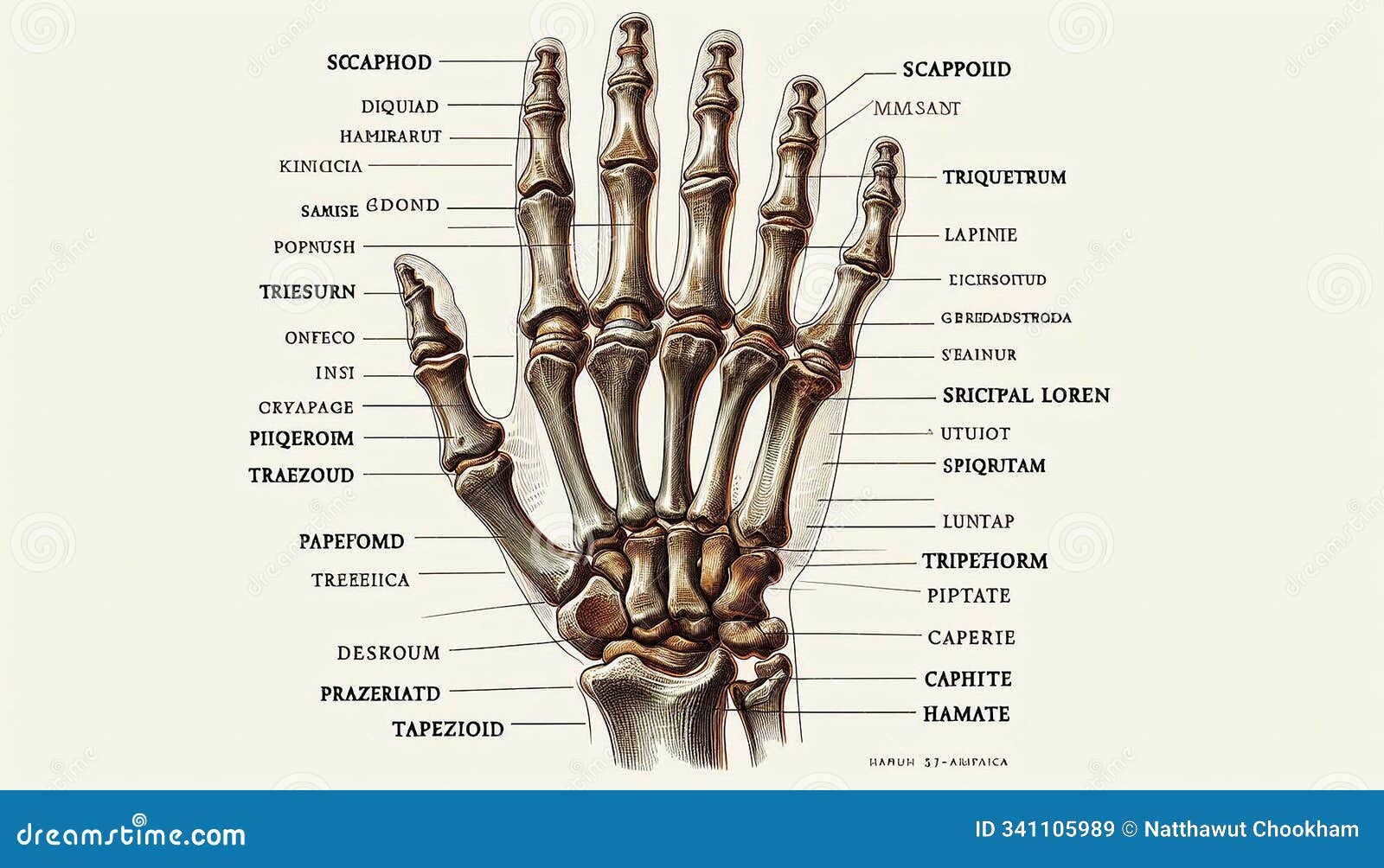 Anatomy of the Human Hand with Bone Labels Stock Illustration ...