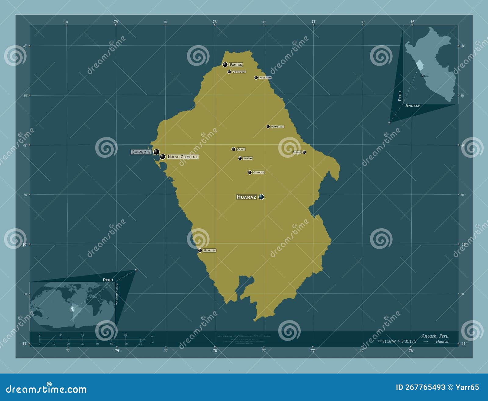 Ancash, Peru. Solid. Labelled Points of Cities Stock Illustration ...