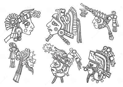 Ancent Mexican Tattoo Flash Set. Set of Aztec Labels and Elements ...