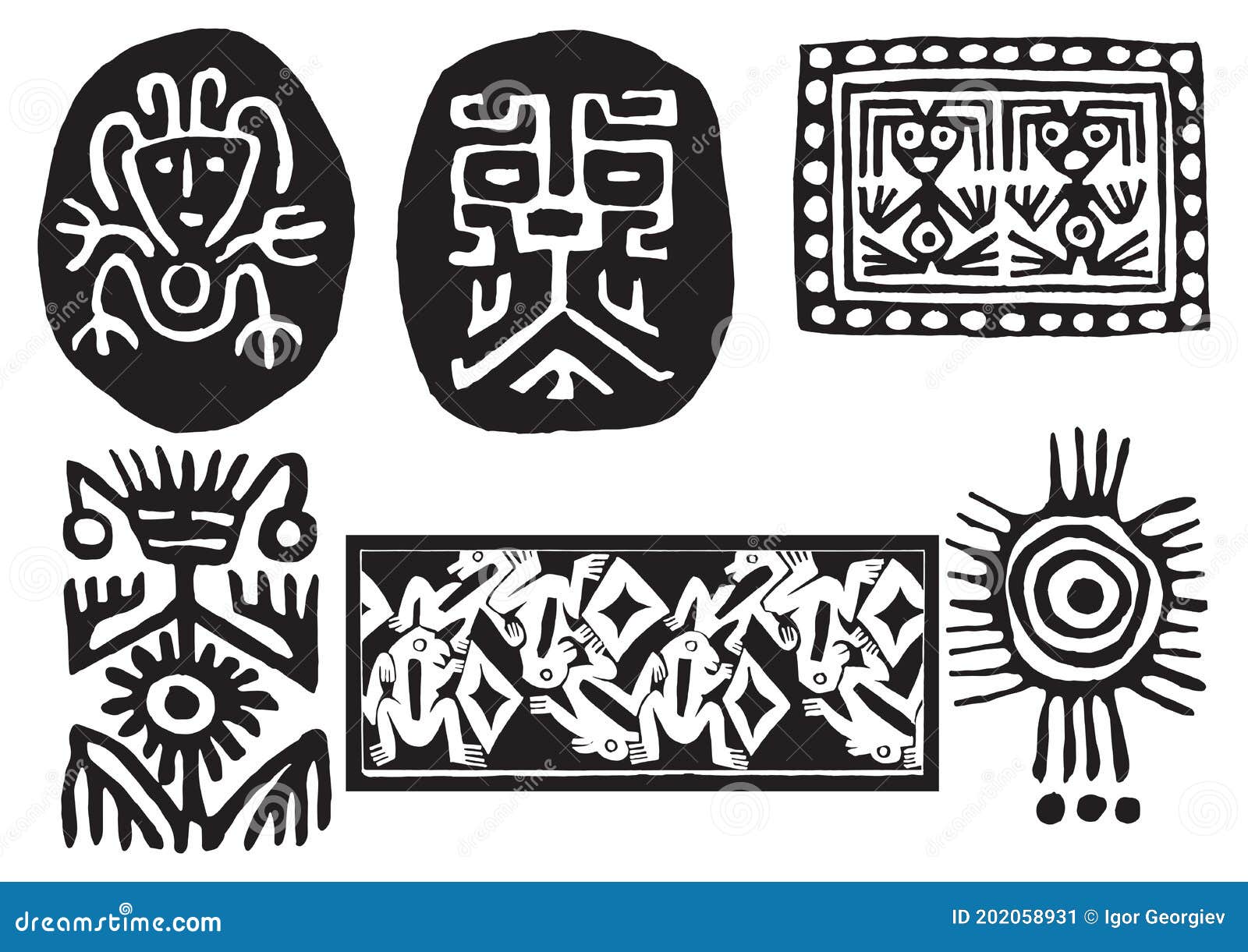 Ancent Mexican Tattoo. Set Of Aztec Labels And Elements. Vector Set ...