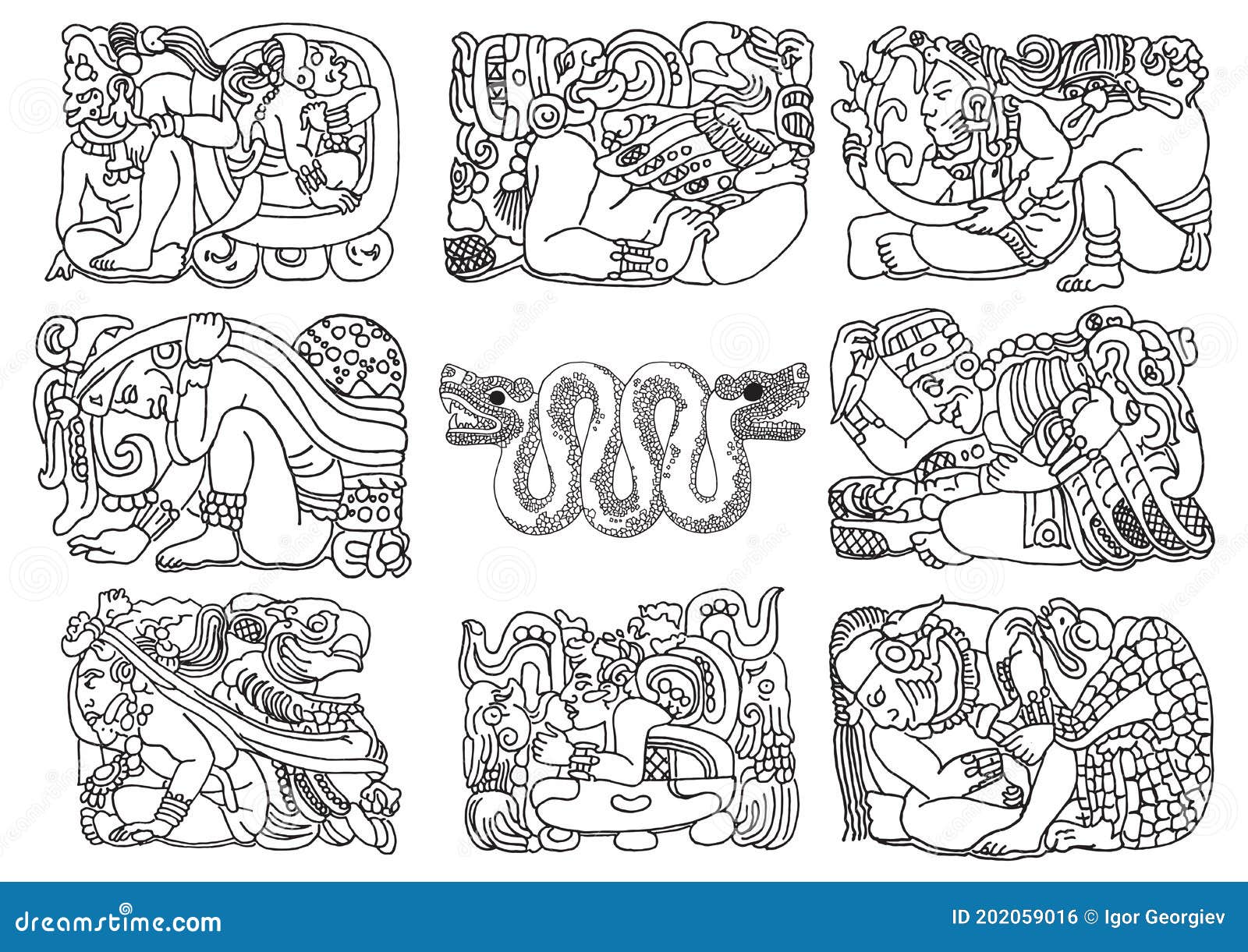 Ancent Mexican Tattoo Flash Set. Set of Aztec Labels and Elements ...