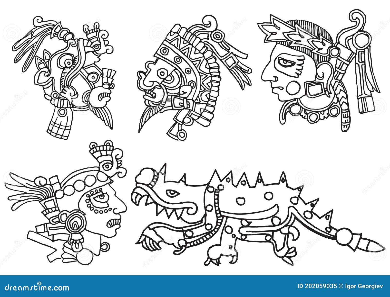 Ancent Mexican Tattoo Flash Set. Set of Aztec Labels and Elements ...