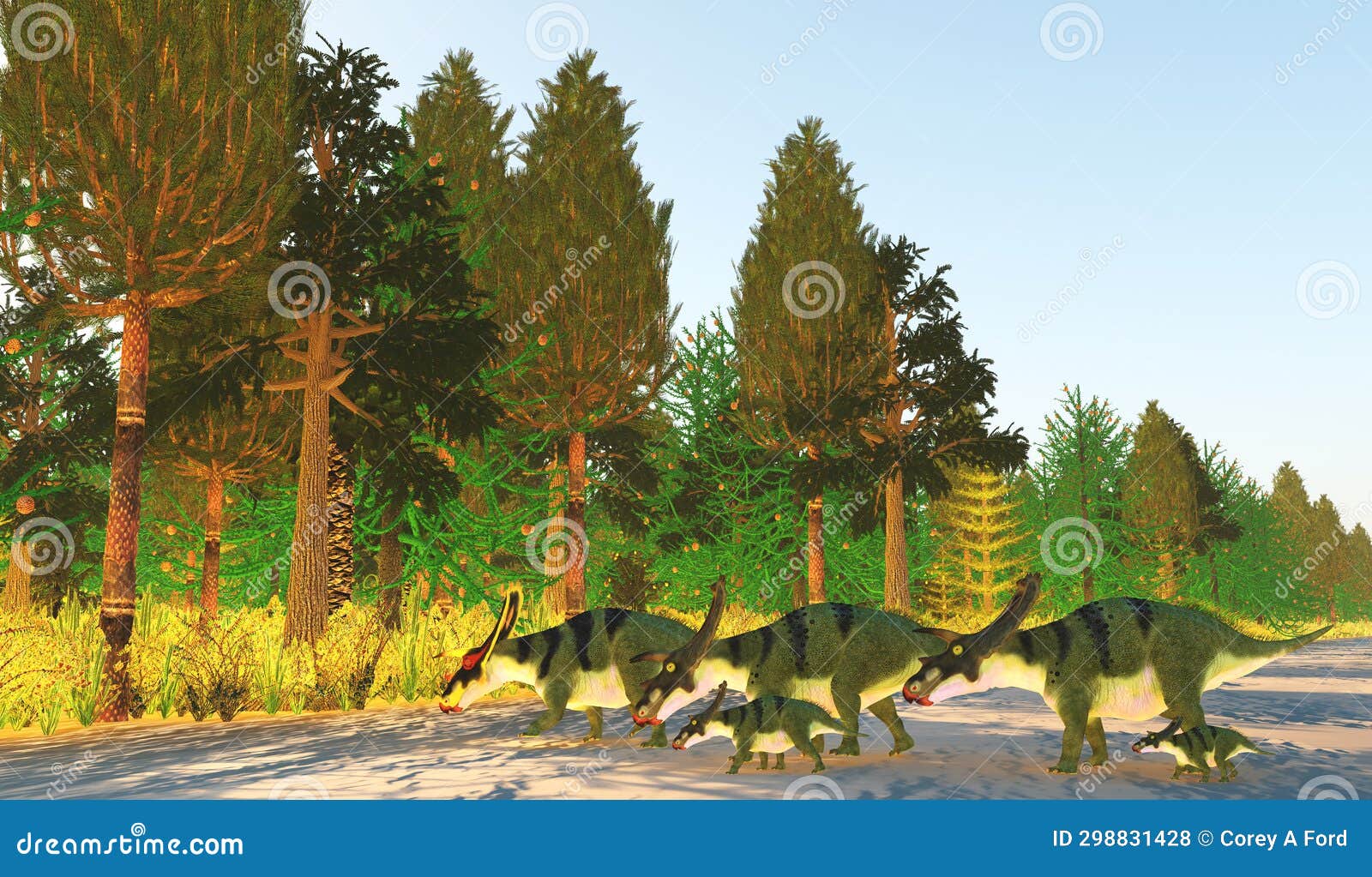 Anchiceratops Dinosaur Ecosystem Lived in Herds Stock Illustration ...