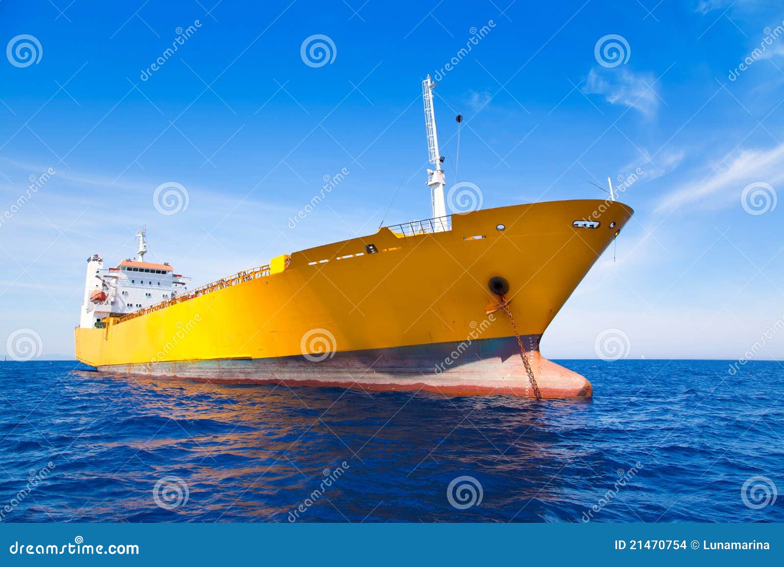 Anchor Cargo Yellow Boat in Blue Sea Stock Photo - Image of freight ...
