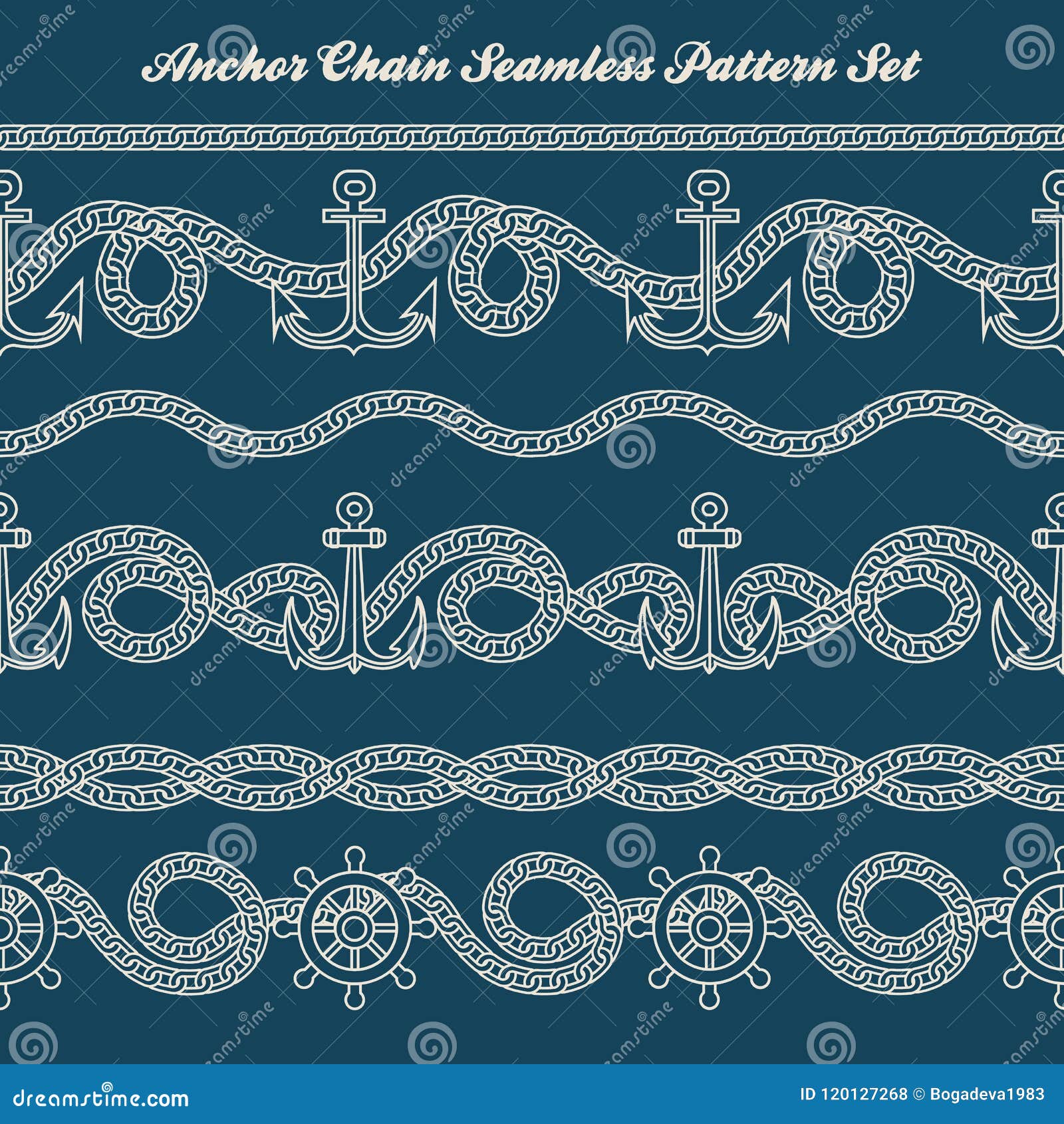 Anchor Chain Seamless Pattern Set Stock Vector - Illustration of cable ...