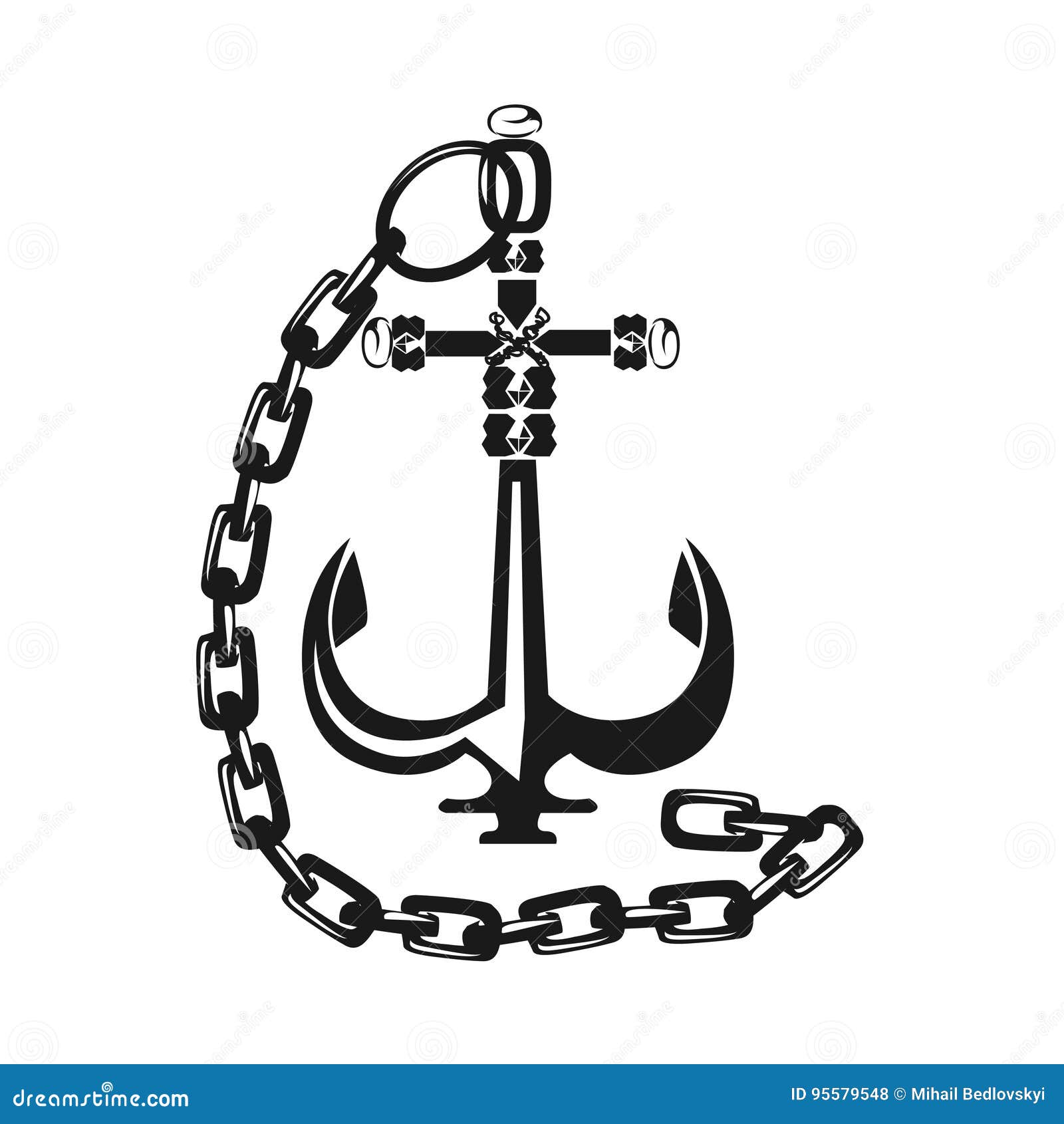Anchor with chain stock vector. Illustration of blue - 95579548