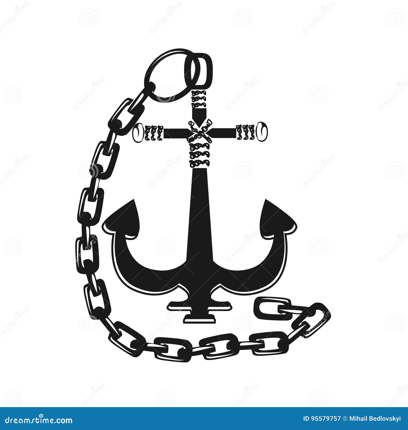 Anchor with chain stock vector. Illustration of marine - 95579757