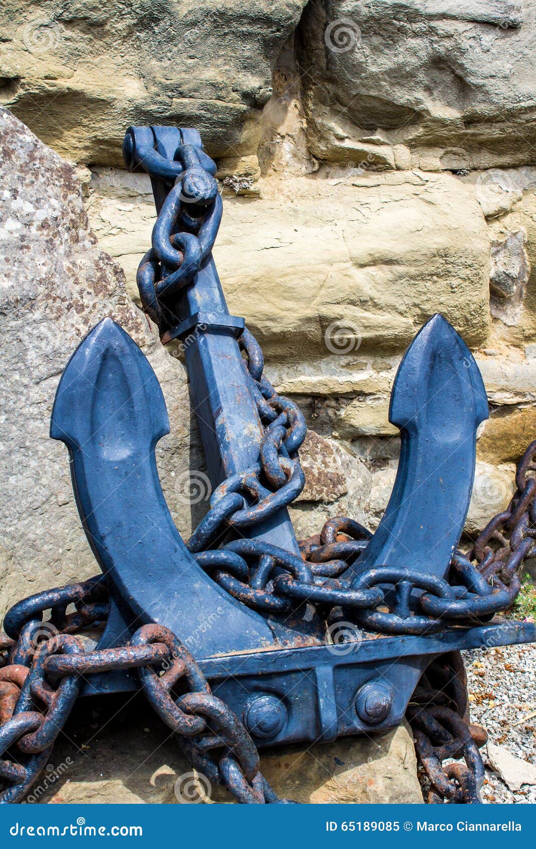 Anchor chained in rock stock image. Image of vessel, rusty - 65189085