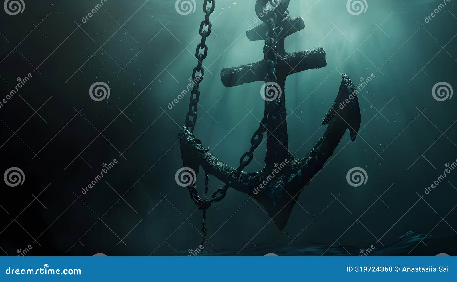 Anchor with Chains at the Bottom of the Ocean Stock Photo - Image of ...