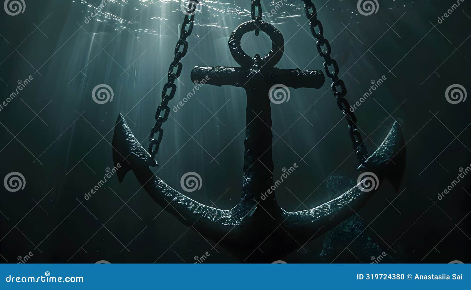 Anchor with Chains at the Bottom of the Ocean Stock Photo - Image of ...