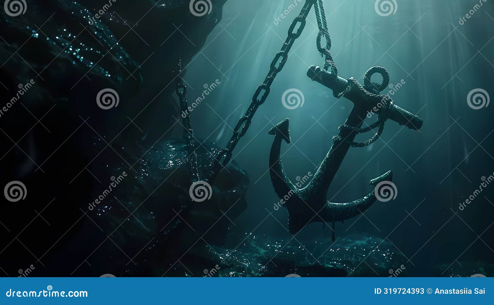 Anchor with Chains at the Bottom of the Ocean Stock Image - Image of ...