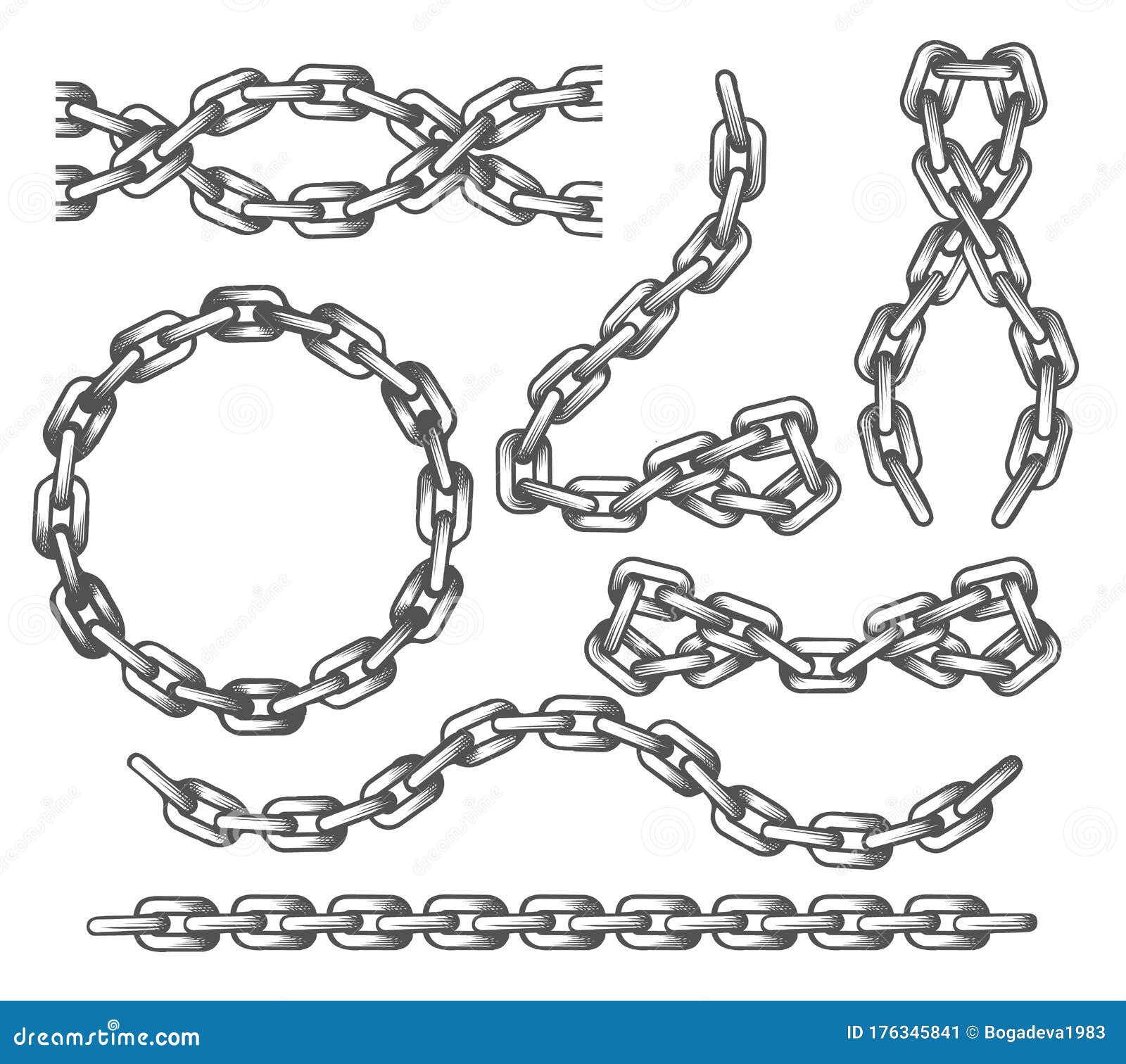 Anchor Chains Set in Engraving Style Stock Vector - Illustration of ...