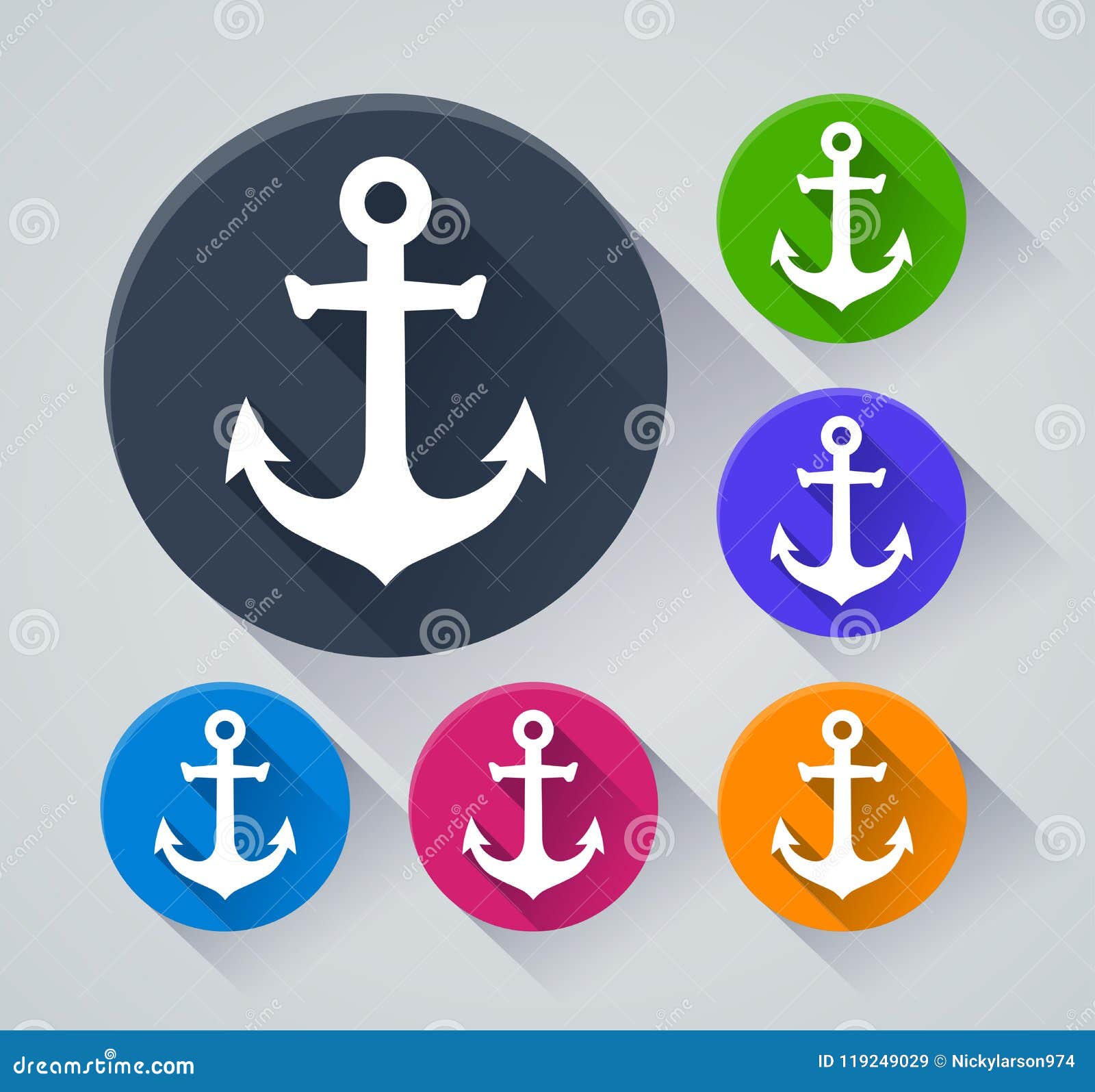 Anchor Circle Icons with Shadow Stock Vector - Illustration of nautical ...