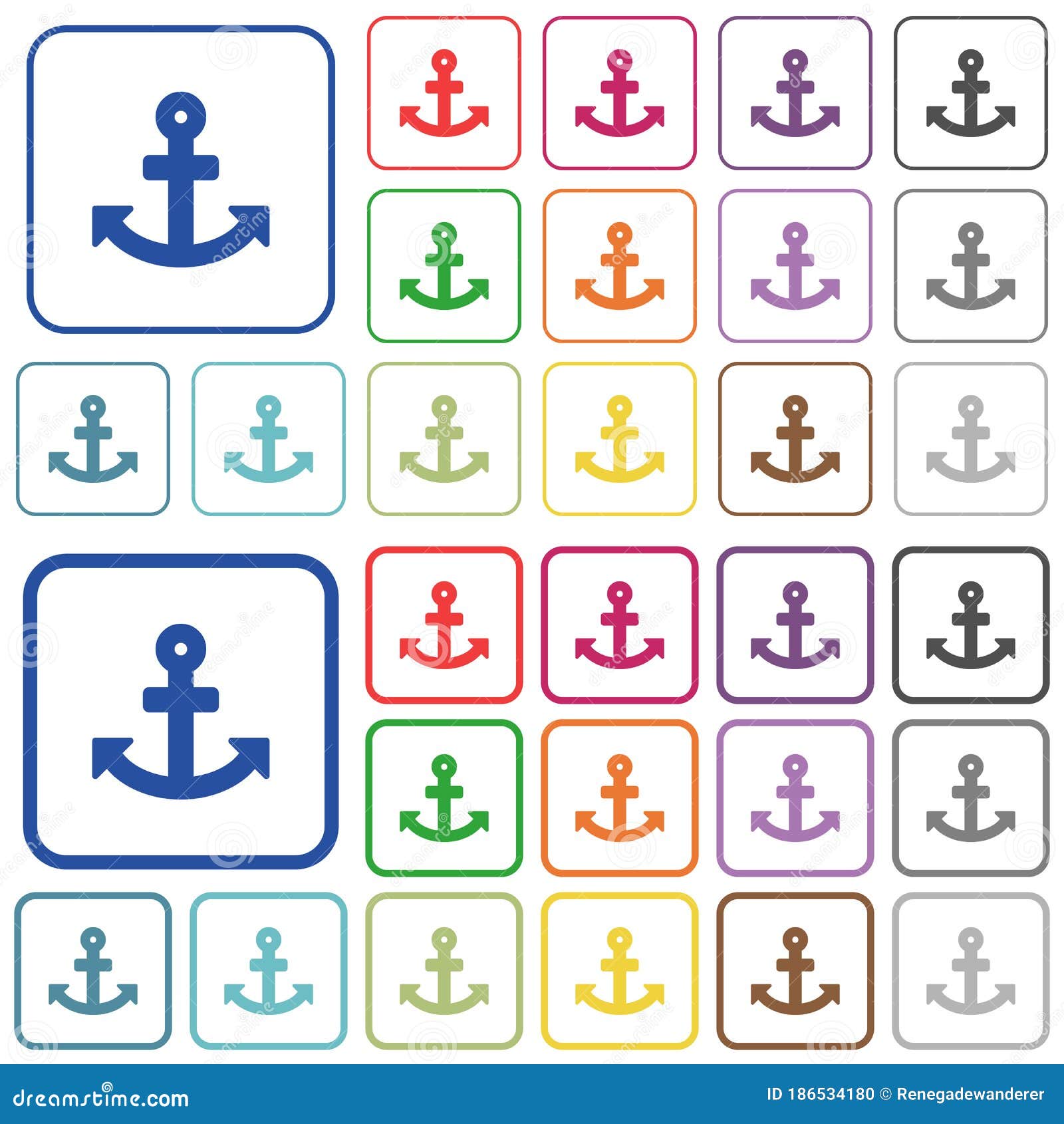Anchor Color Outlined Flat Icons Stock Vector - Illustration of ...