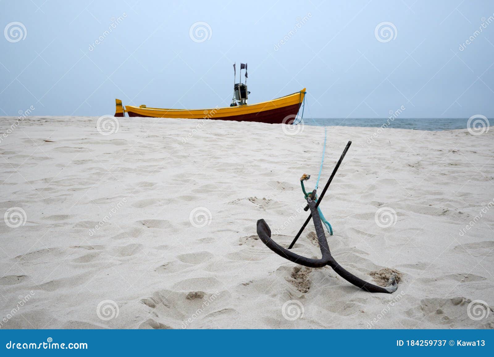 Anchor And Fishing Boat On A Blue Background. Stock Photography ...