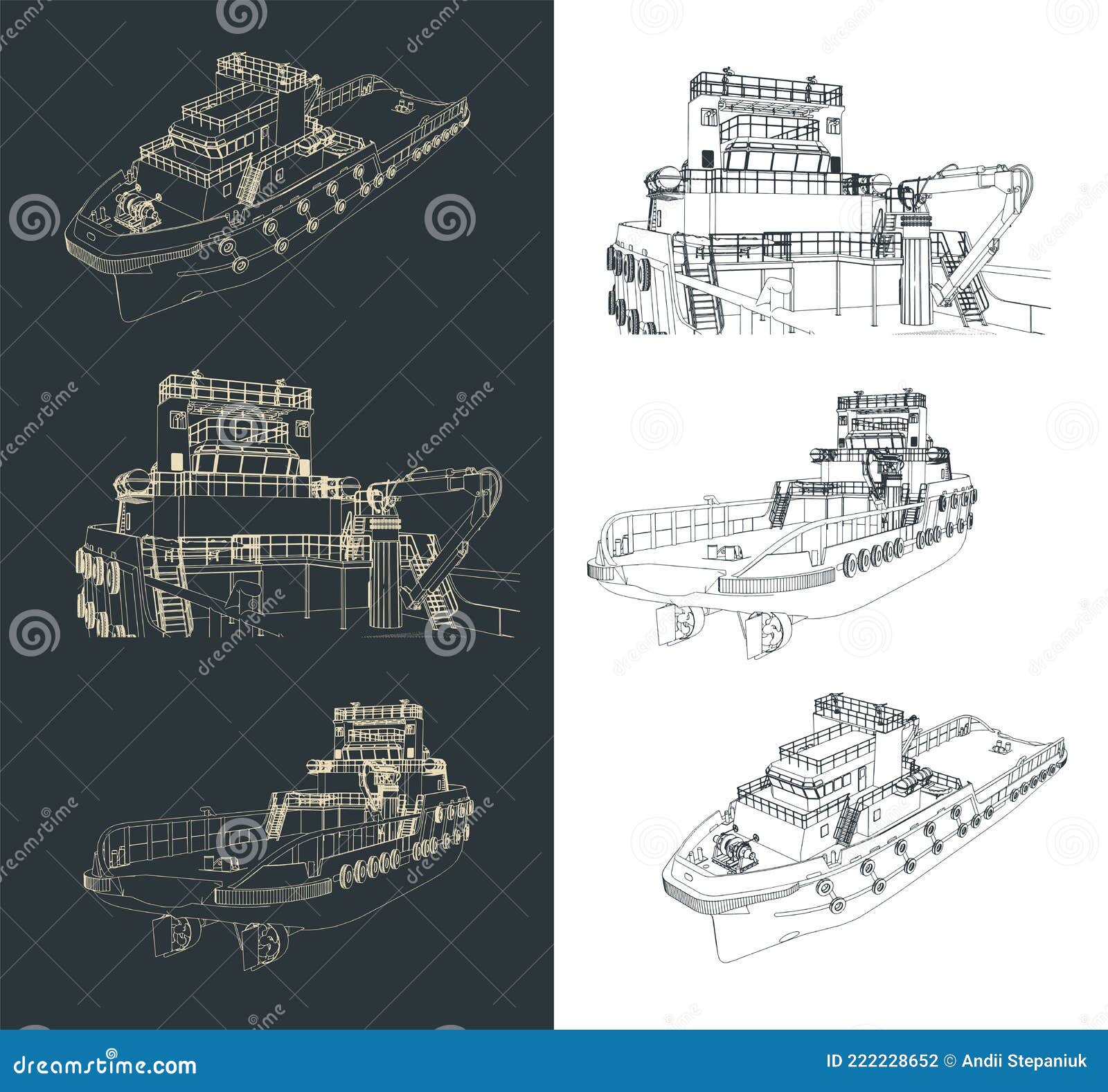 Anchor Handling Tug Drawings Stock Vector - Illustration of sketches ...