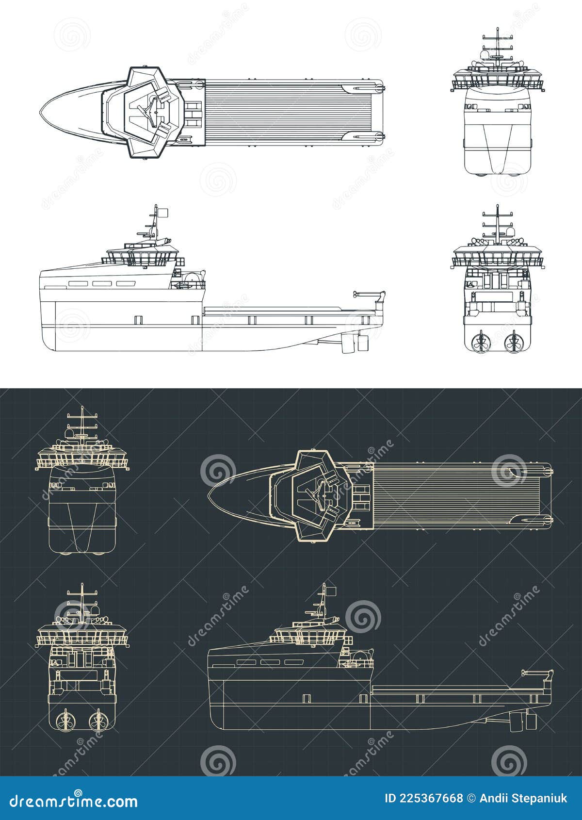 Anchor Handling Vessel Blueprints Stock Vector - Illustration of ...