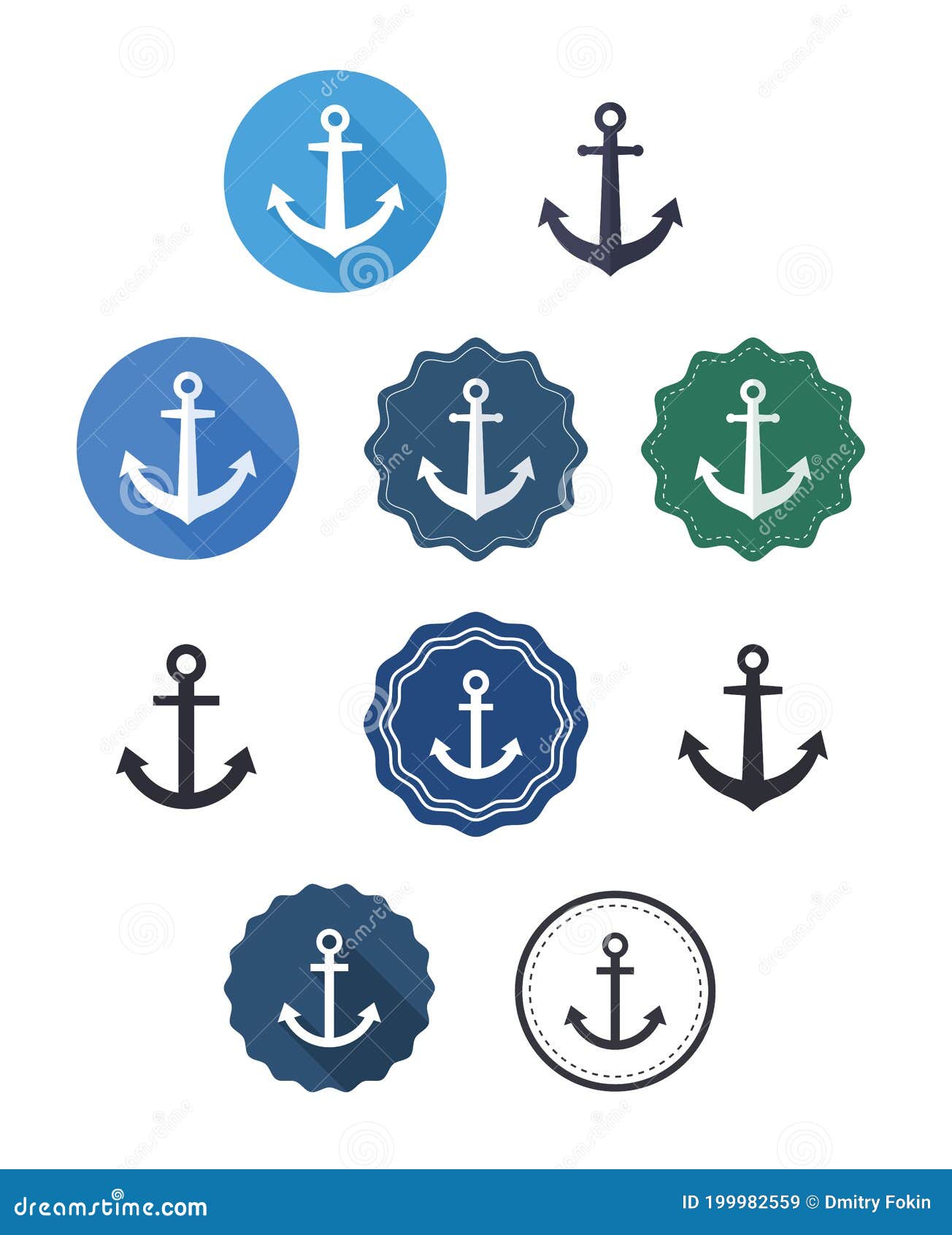 Anchor Icons, Flat Design Style Icon Set. Vector Illustration Stock ...