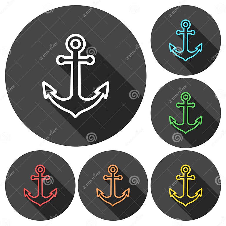 Anchor Icons Set with Long Shadow Stock Vector - Illustration of navy ...