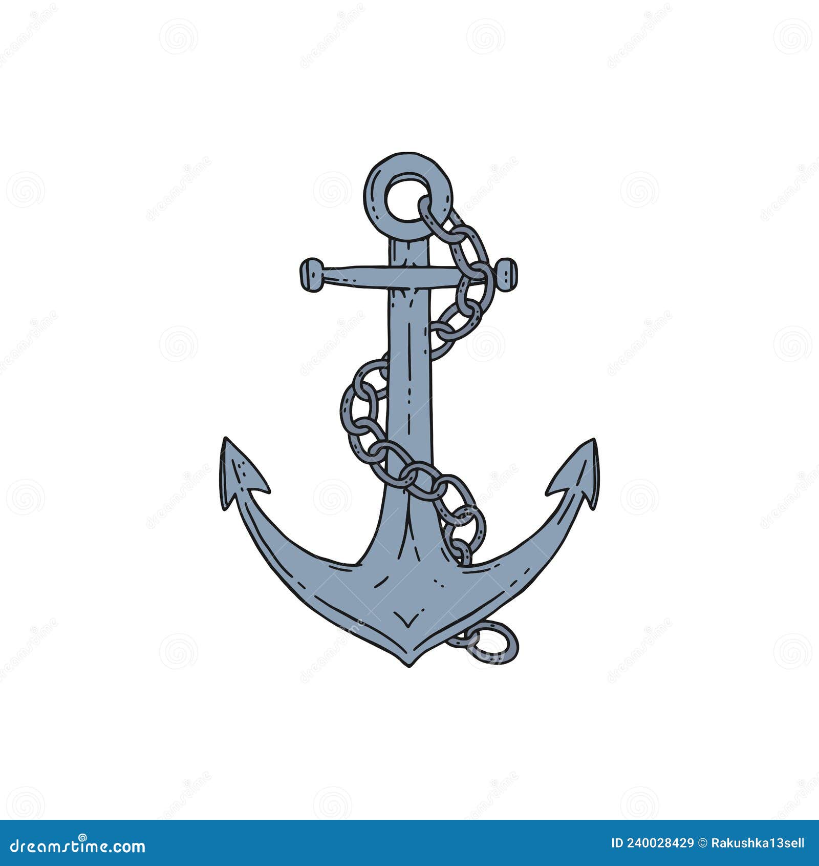 Anchor with Iron Chain. Vector Doodle Sketch Outline Isolated ...