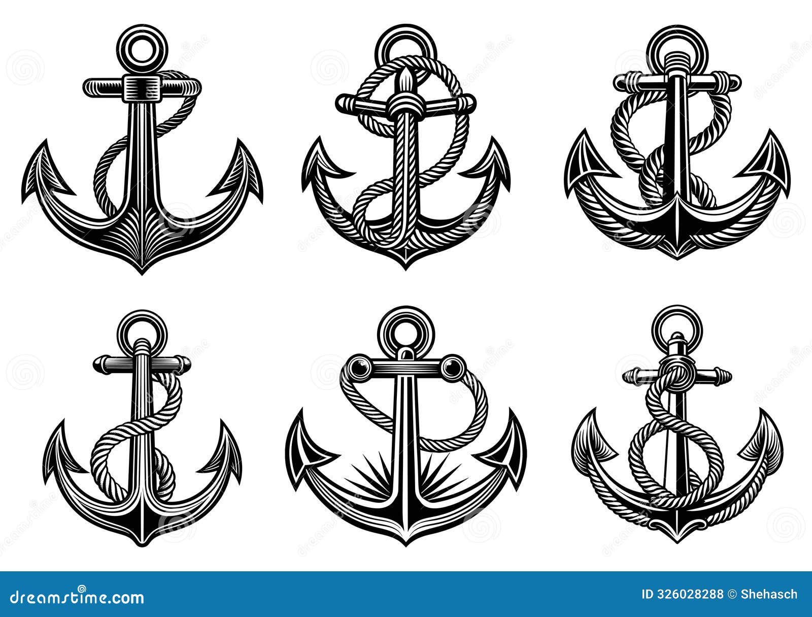 Nautical Anchor Vector Illustration Set Stock Illustration - Illustration of collection, clipart ...